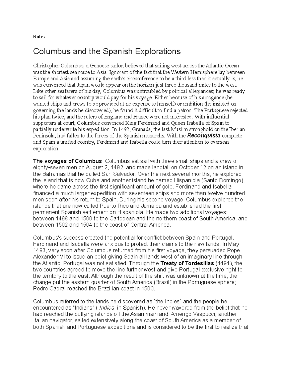 Document 108 - history - Notes Columbus and the Spanish Explorations ...