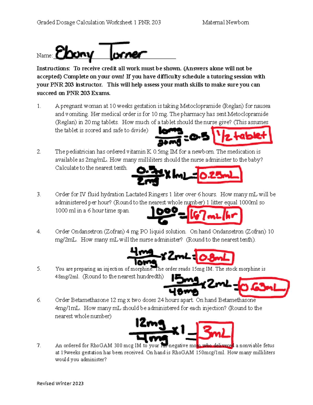 Jan Term OB Math-2 - Dosage calculations for PNR 203! - Graded Dosage ...