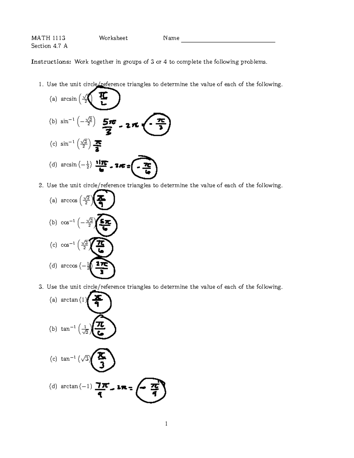 Worksheet 4.7 A - MATH 1113 Worksheet Name Section 4 A Instructions ...