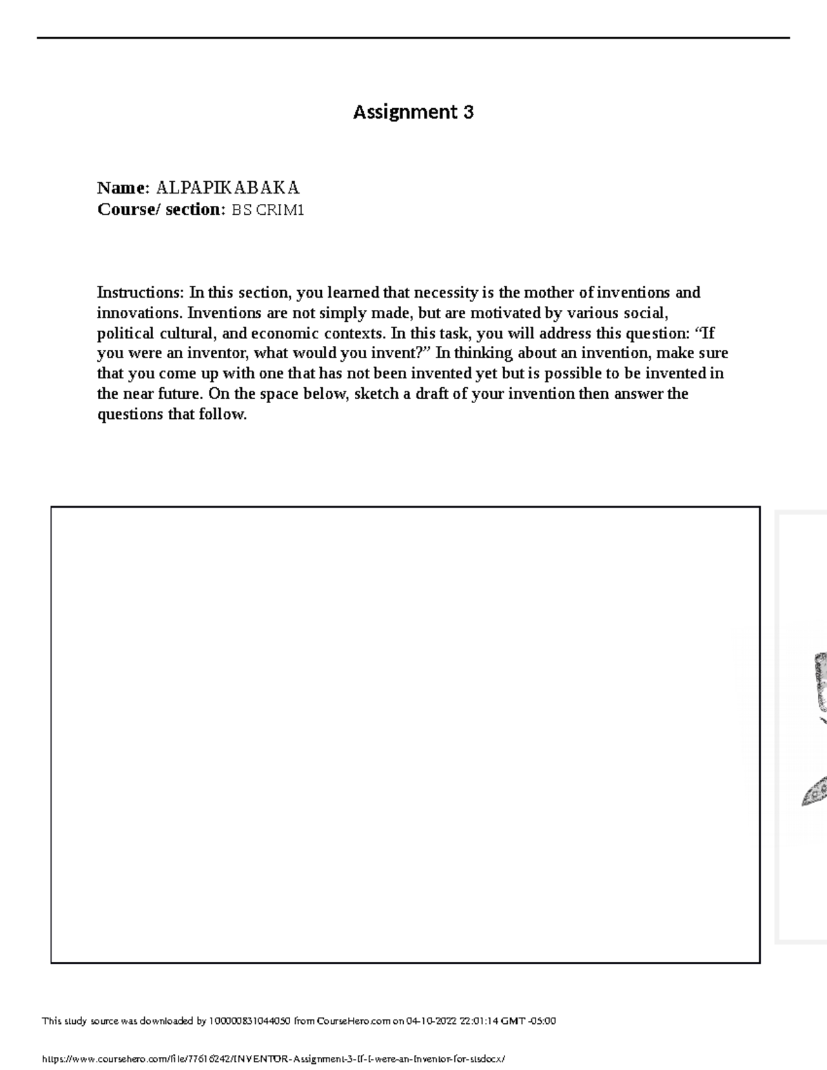STS Inventor Assignment 3 - Assignment 3 Name: ALPAPIKABAKA Course/ section: BS CRIM ...