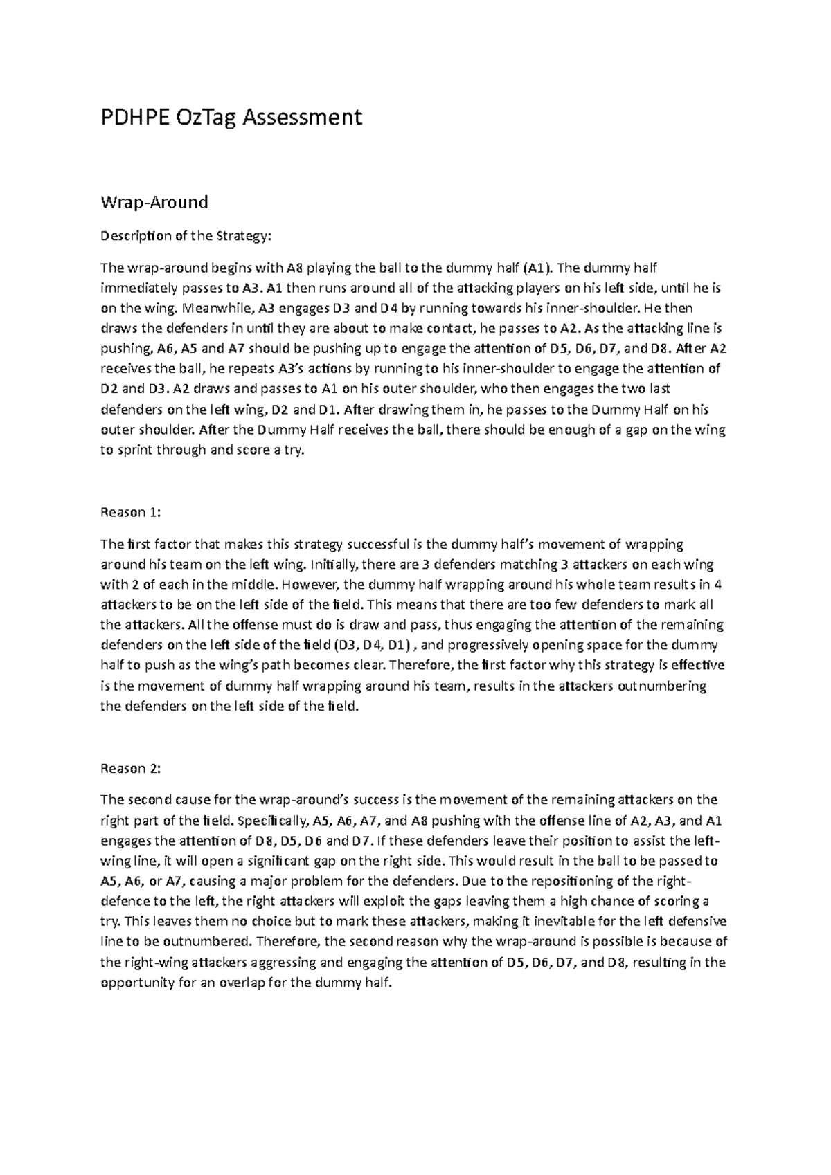 Pdhpe Oz Tag Assessment - PDHPE OzTag Assessment Wrap-Around ...