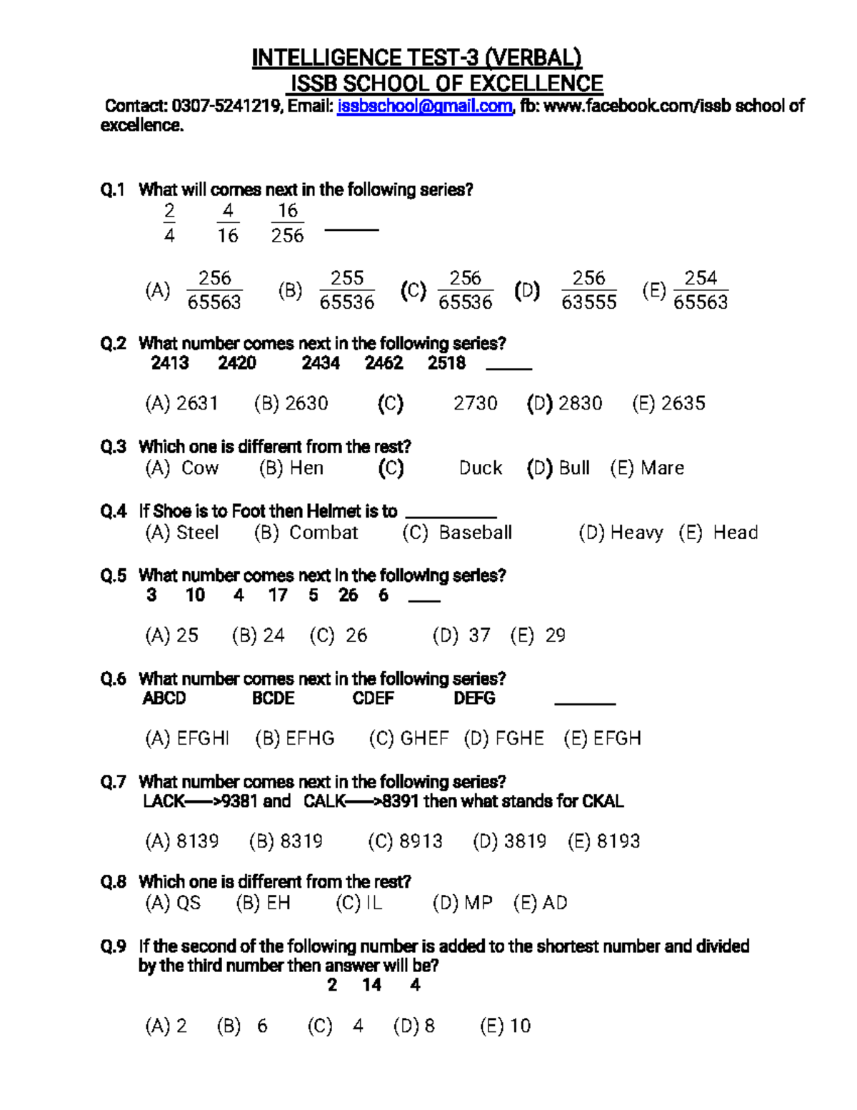 40 verbal mcqs with answers-1 - INTELLIGENCE TEST- 3 (VERBAL) ISSB ...
