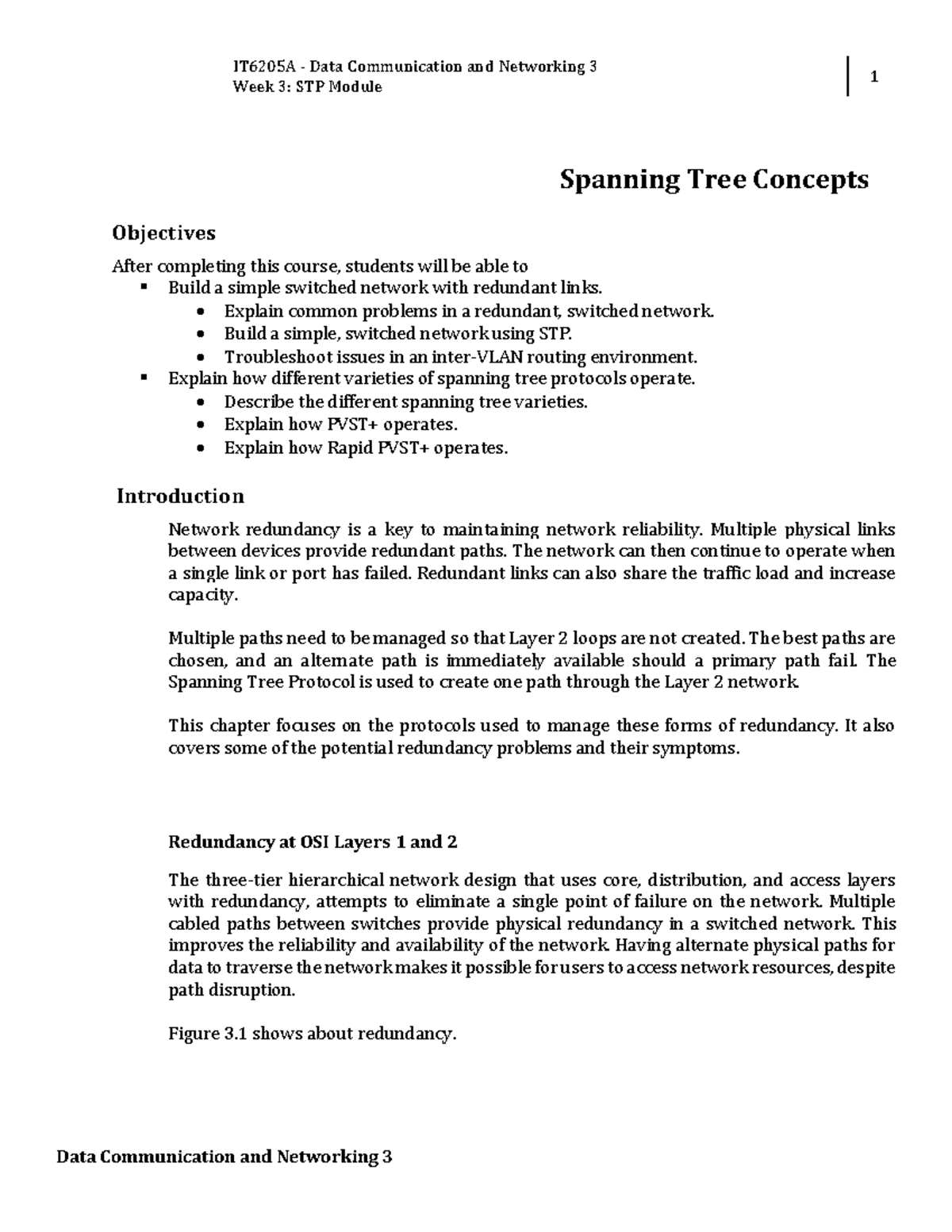 Week 3 Spanning Tree Concepts Week 3 Stp Module 1 Data Communication And Networking 3
