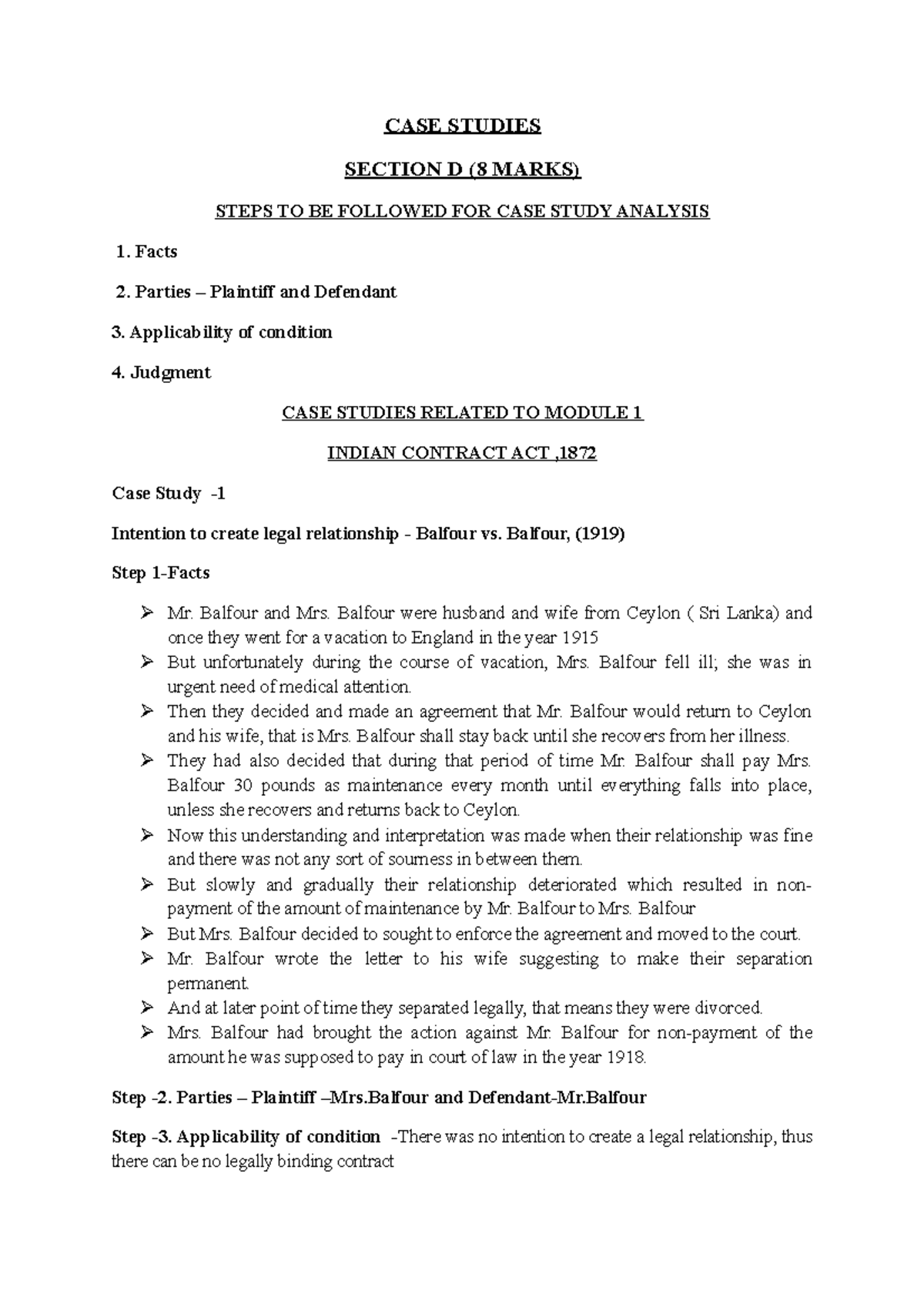 Case studies - Note for B. Com - CASE STUDIES SECTION D (8 MARKS) STEPS ...