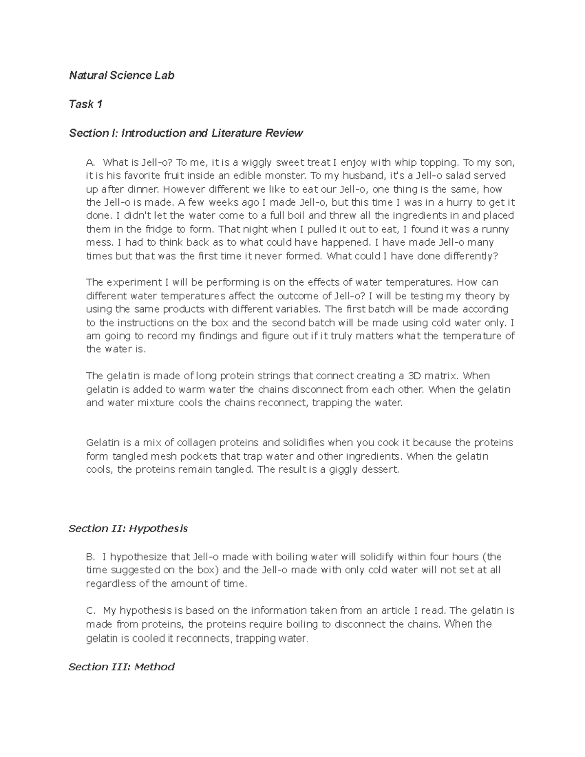 Science lab task 1 mandatory - Natural Science Lab Task 1 Section I ...