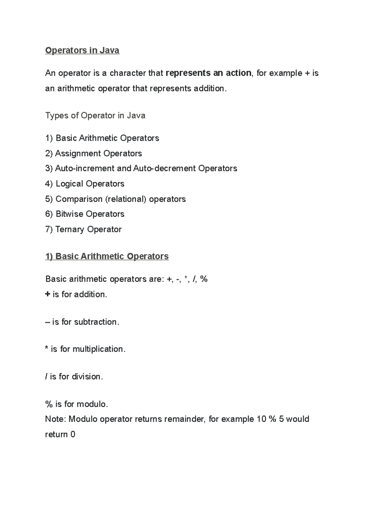 New Basic Oops Concept Operators In Java An Operator Is A Character