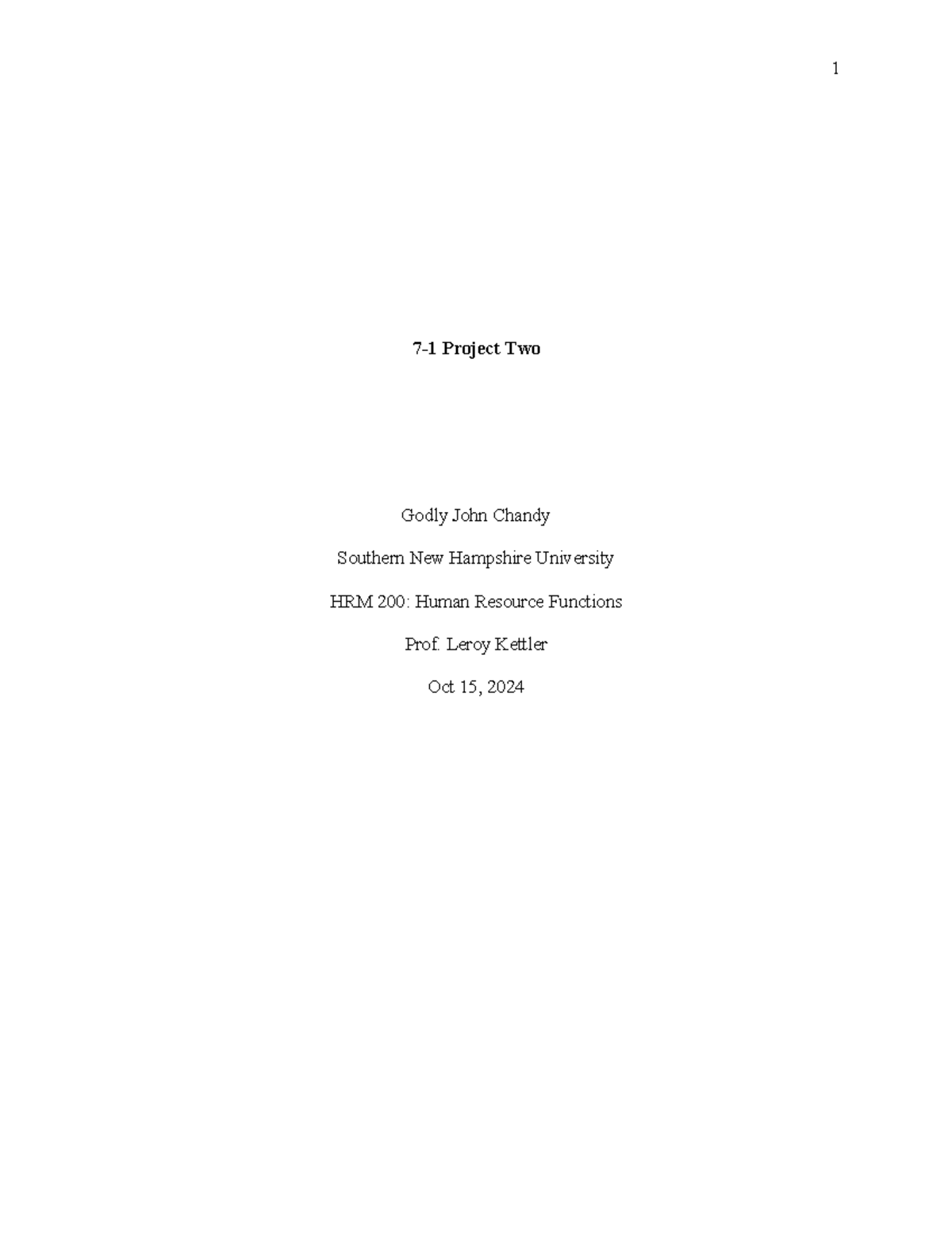 HRM 200 Project Two - asgmnt - 7-1 Project Two Godly John Chandy ...