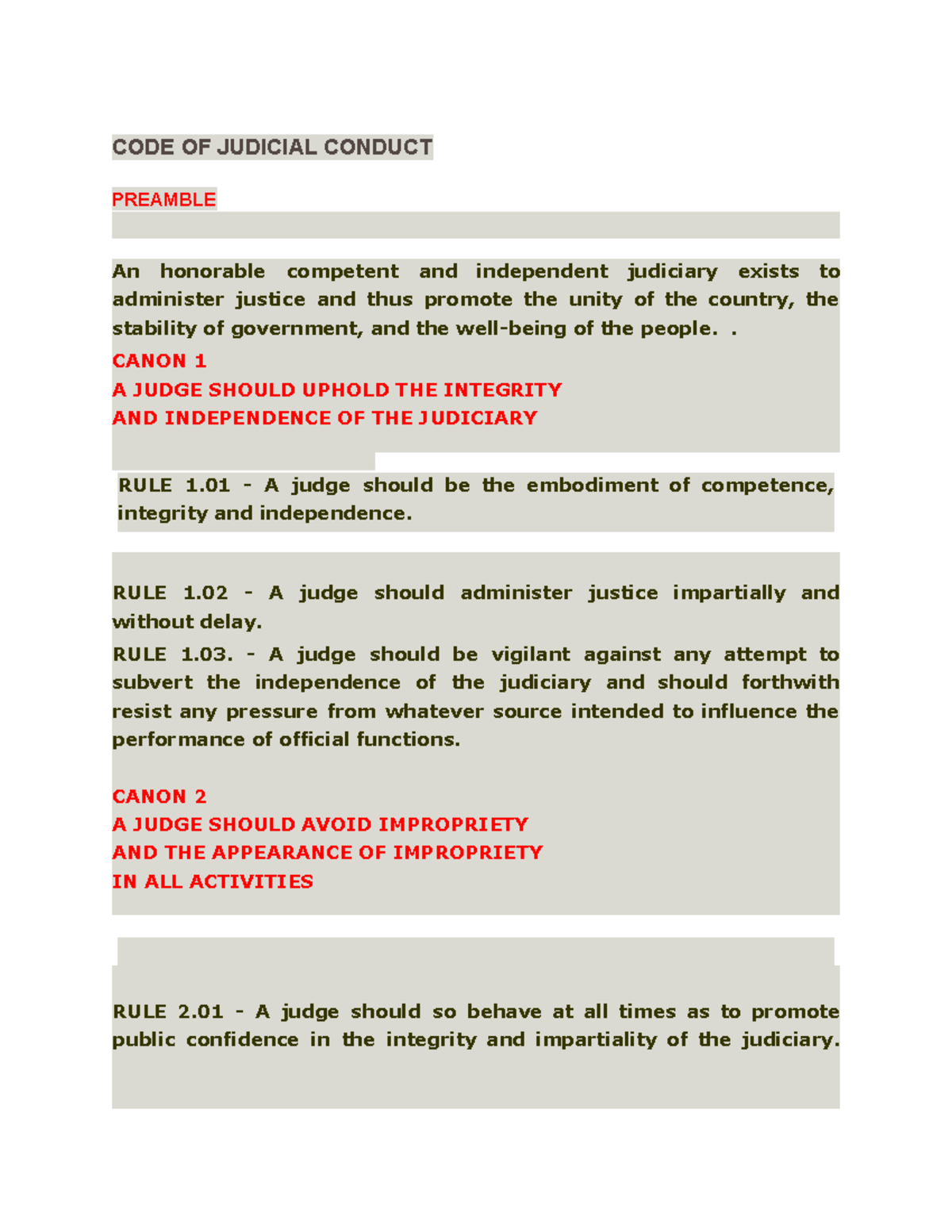 Code of judicial conduct - CODE OF JUDICIAL CONDUCT PREAMBLE chan ...