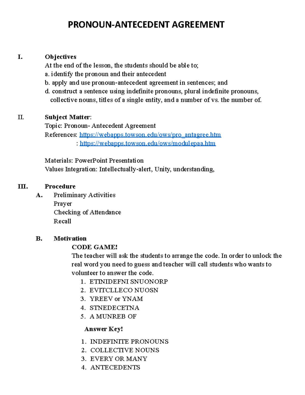 Pronoun Antecedent Agreement - PRONOUN-ANTECEDENT AGREEMENT I ...