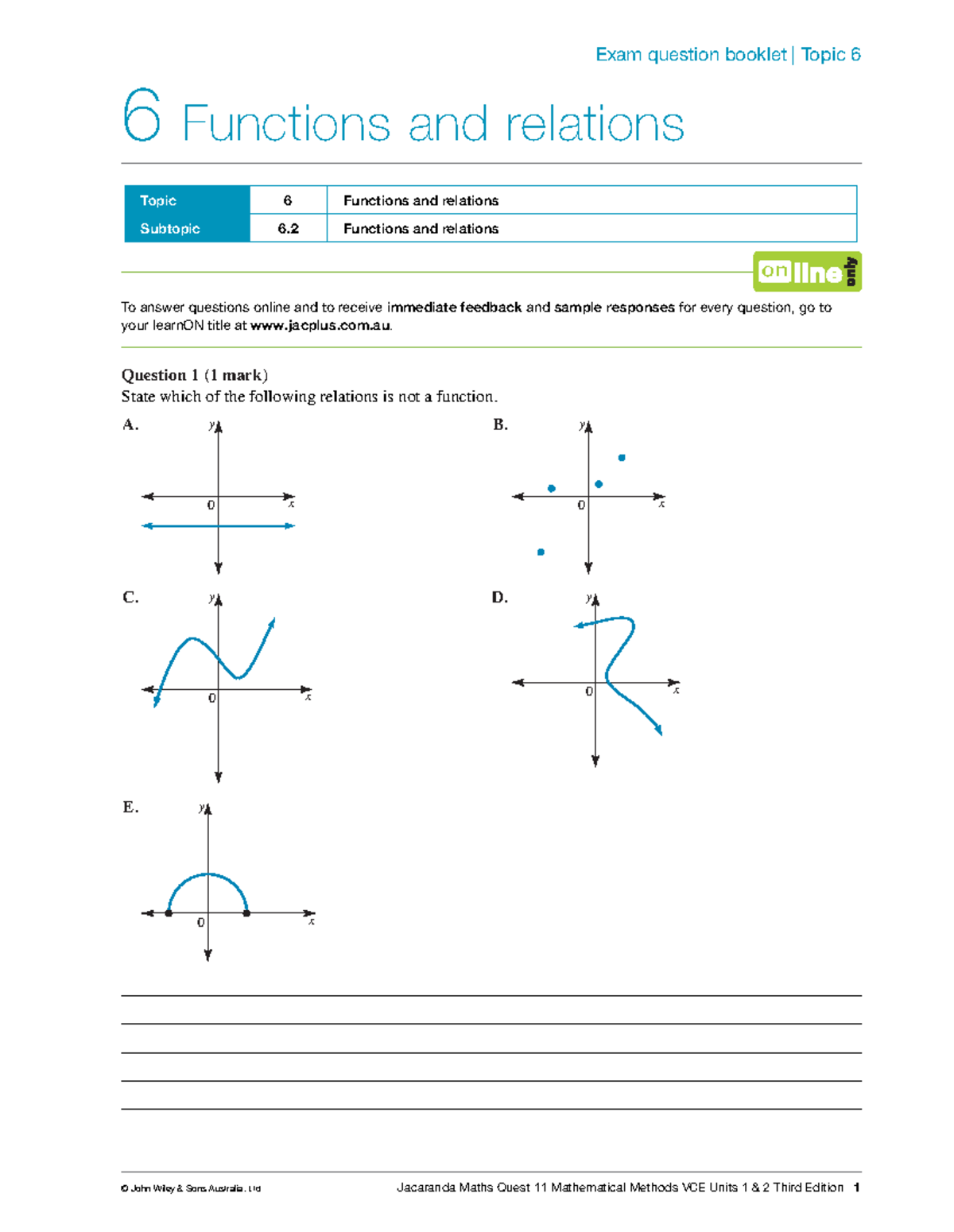 Exam question booklet ch4,5,7 - 6 Functions and relations Topic 6 ...