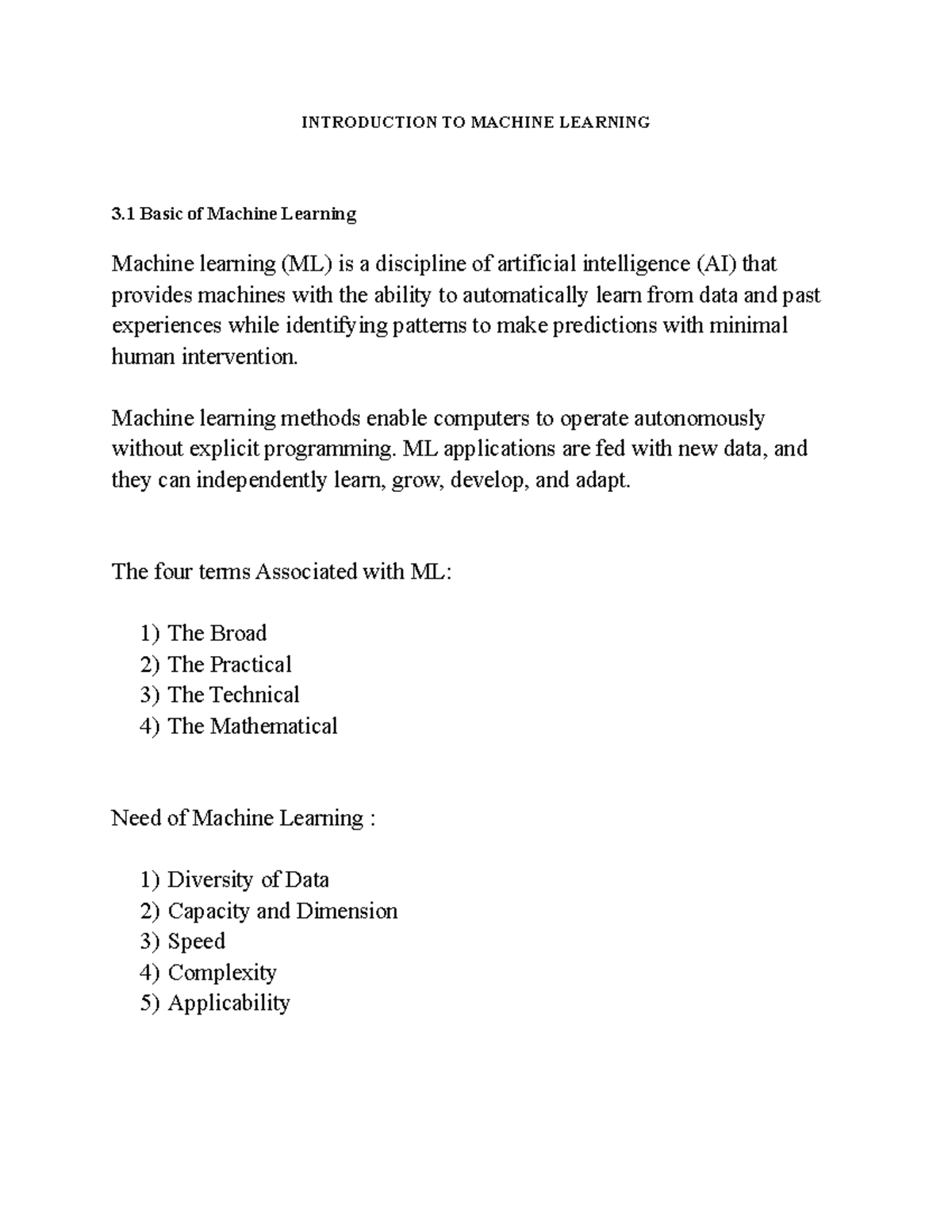 Introduction TO Machine Learning - till Supervised Learning ...