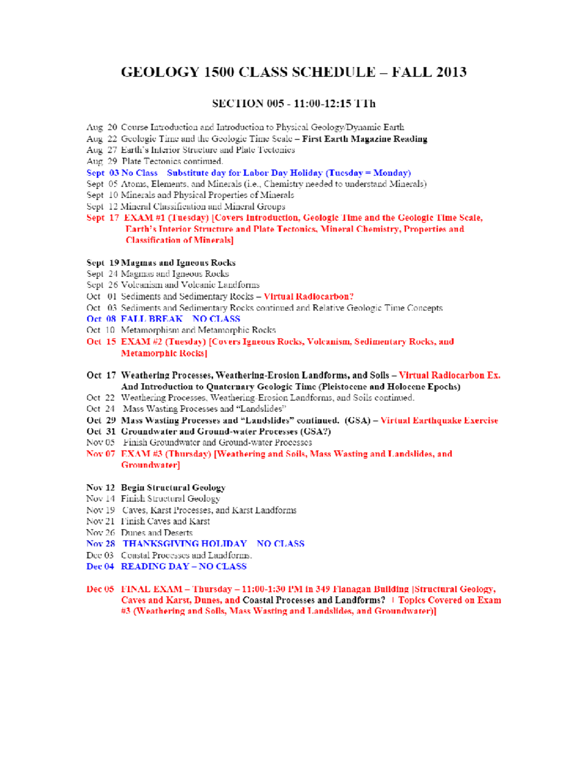 Geology 1500 Class Schedule - GLY 101 - Studocu