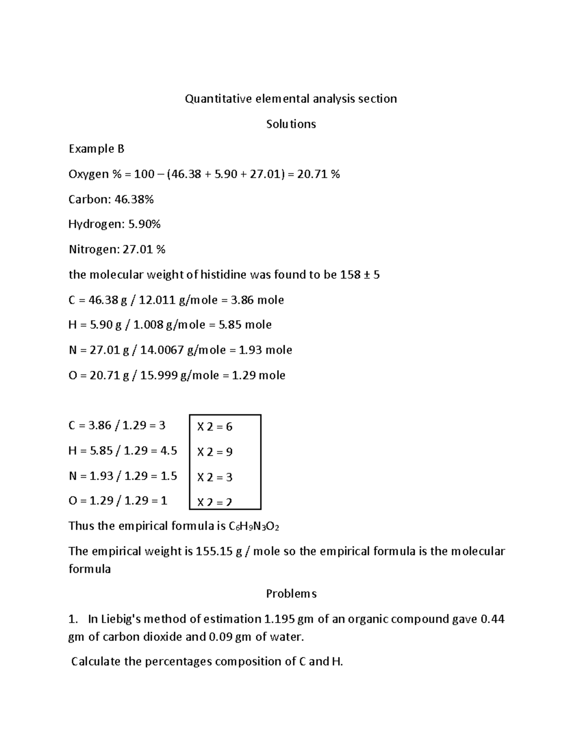 Quantitative elemental analysis solutins.pdf - Quantitative elemental analysis section Solutions ...