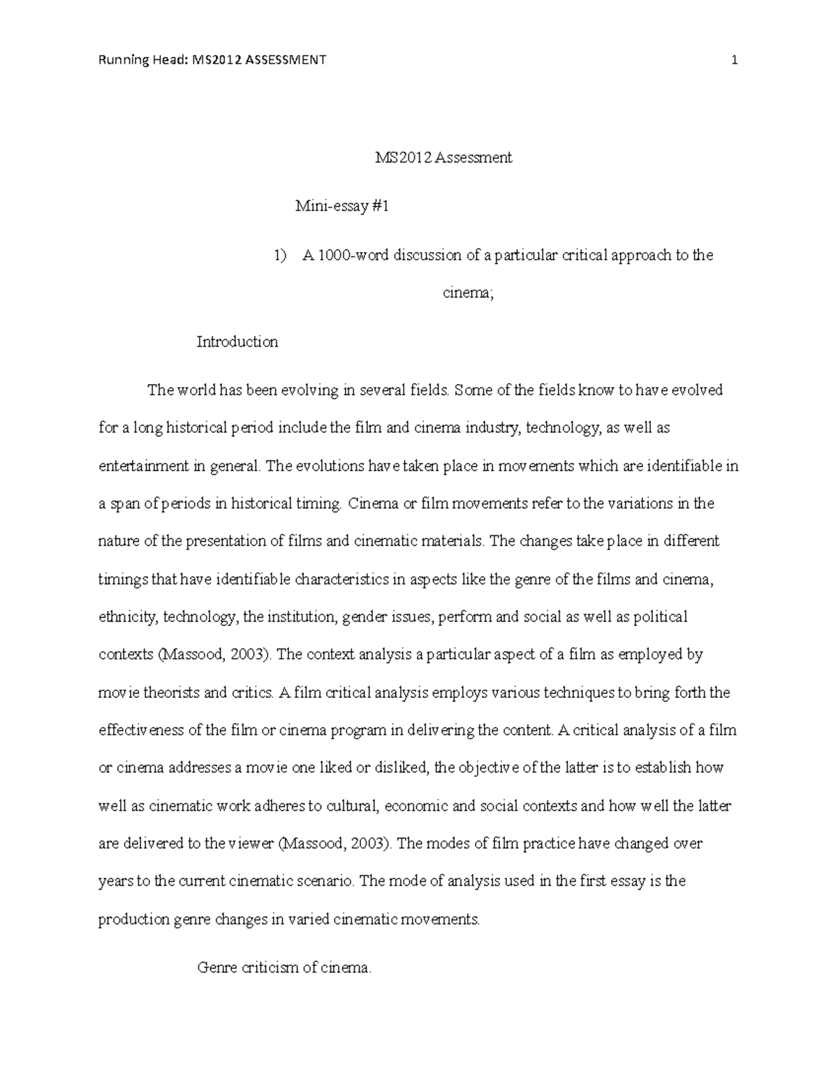 MS2012 Assessment - of a particular critical approach to the cinema ...