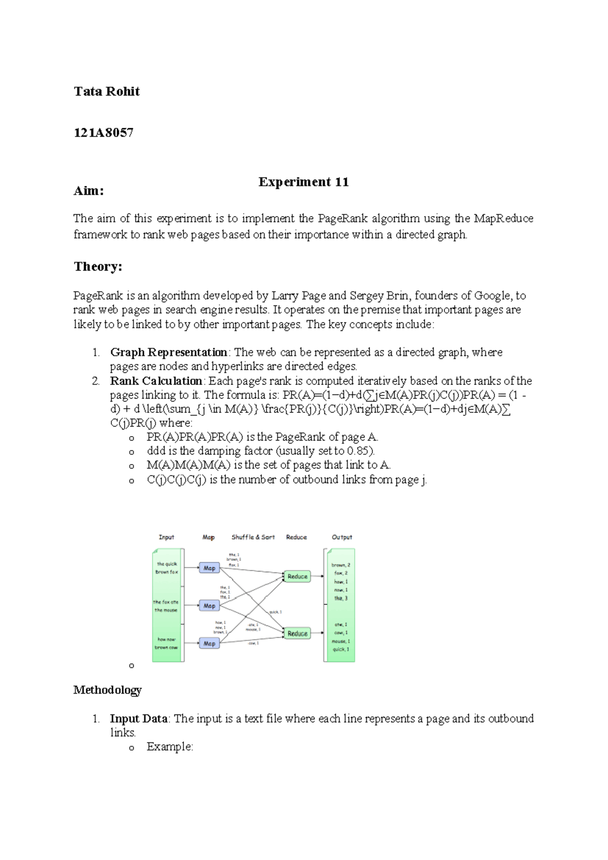 Experiment 11 BDA 121A8057 - Tata Rohit 121A Aim: Experiment 11 The aim of this experiment is to ...