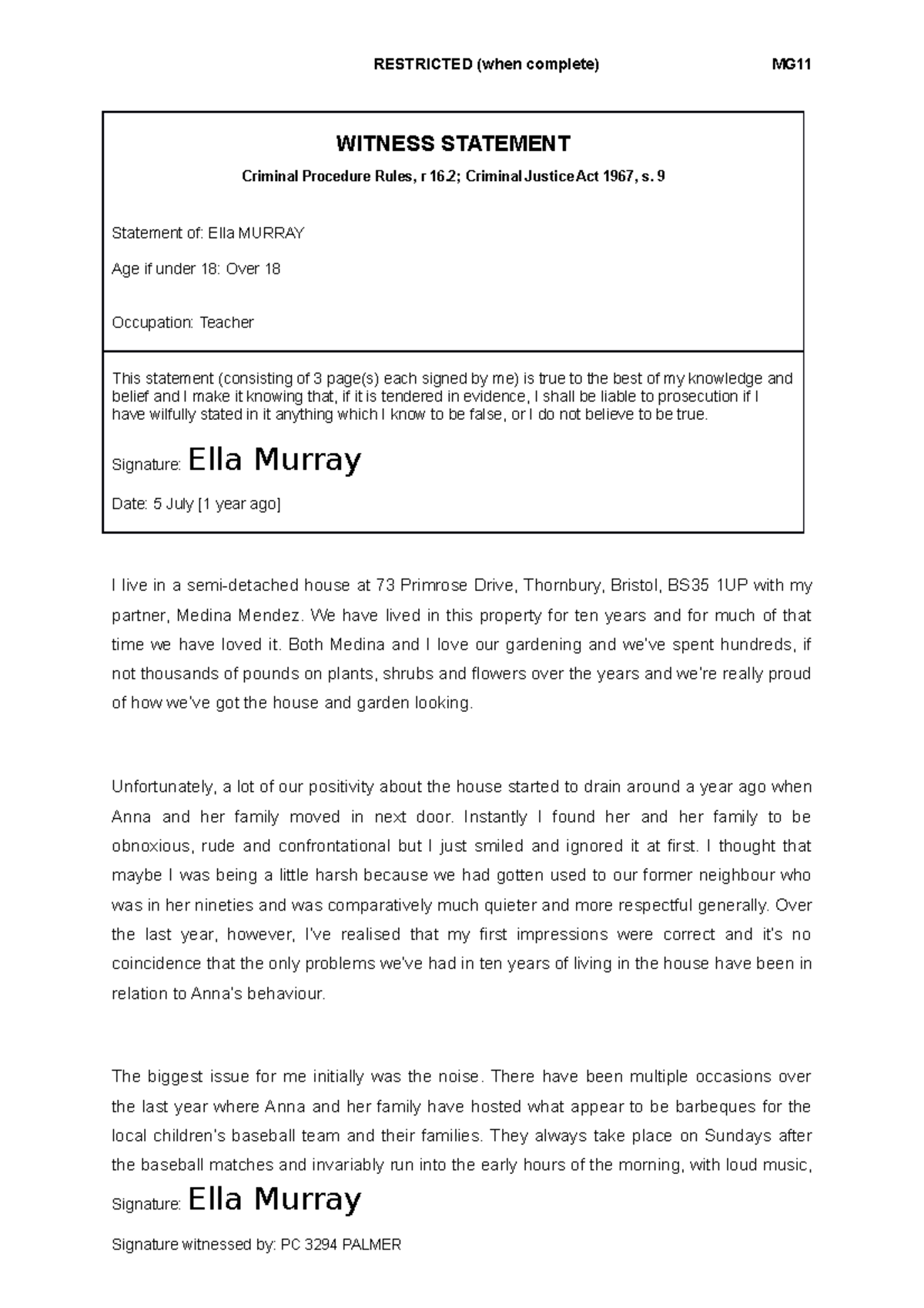 BTC Crime W3 Ella Murray WS - RESTRICTED (when complete) MG WITNESS ...