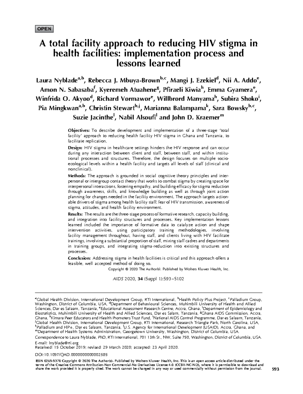 Link to article titled A total facility approach to reducing HIV stigma ...