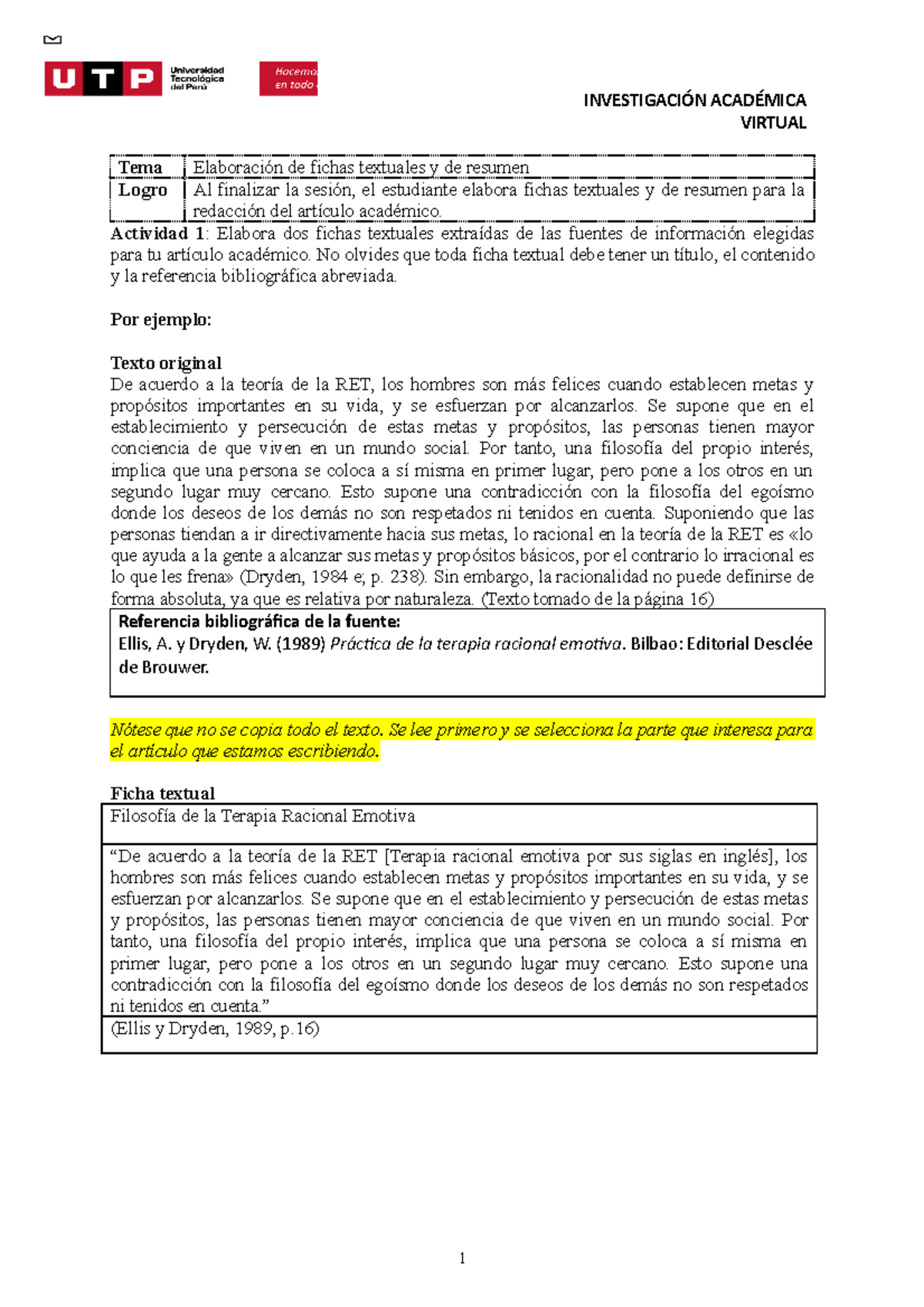 fichas textuales y de resumen - Actividad 1 : Elabora dos fichas ...
