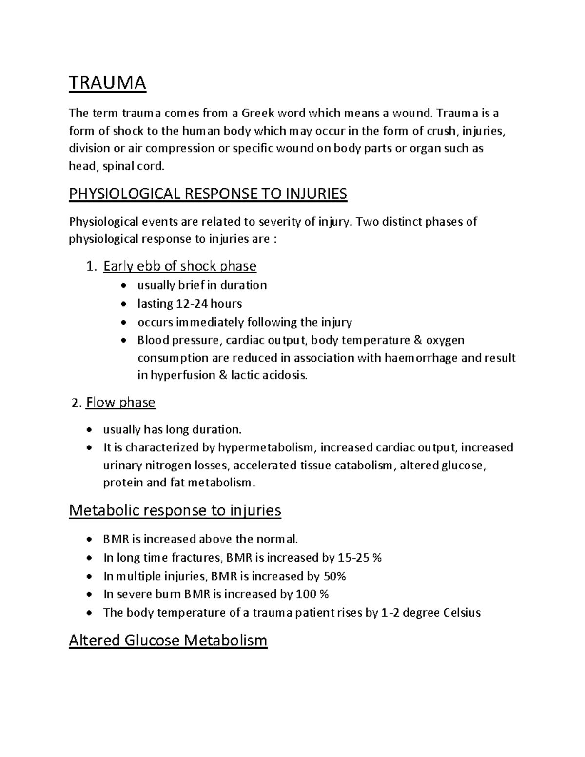 Trauma - Community nutrition notes - TRAUMA The term trauma comes from ...