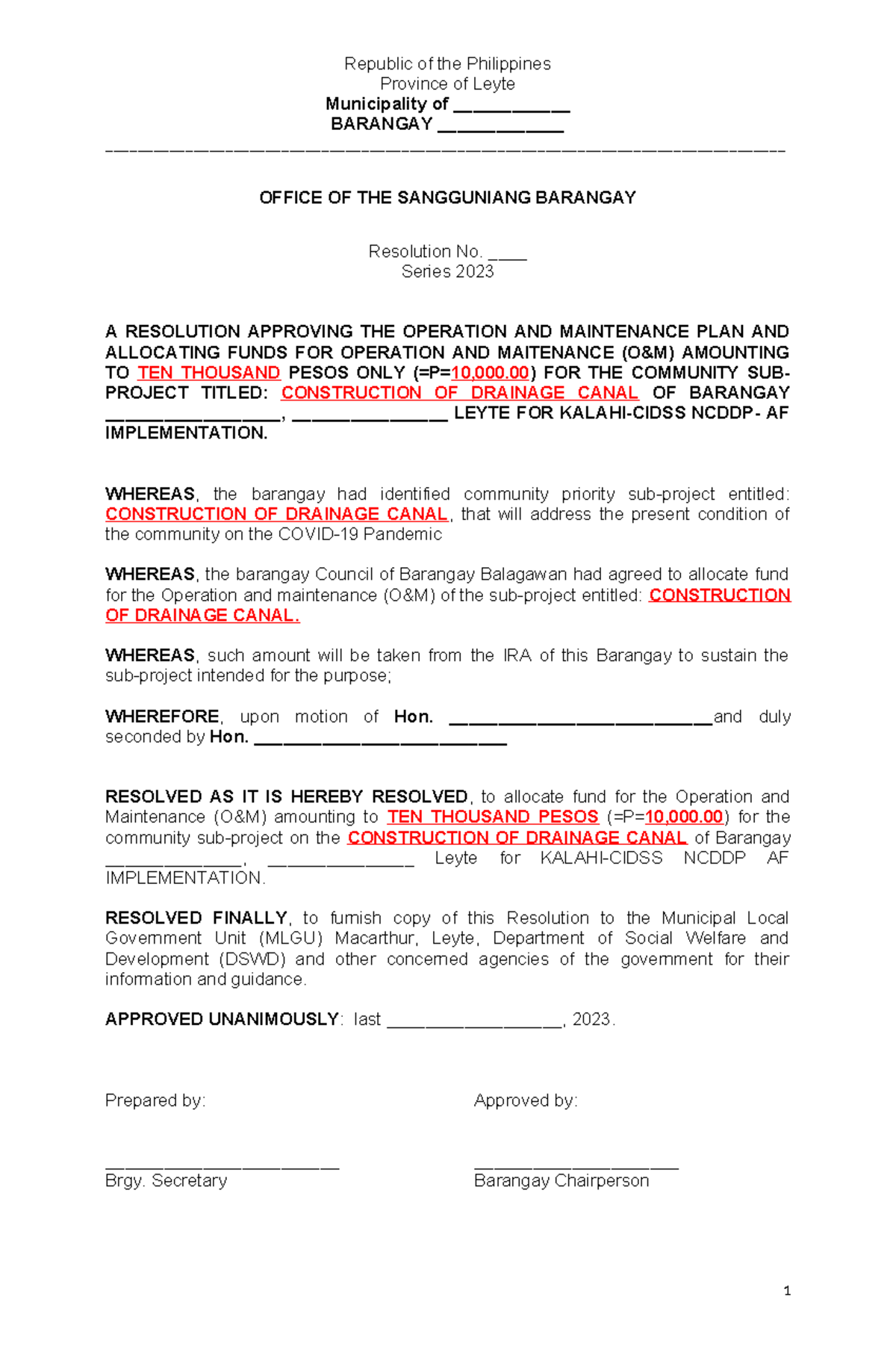 BLGU Resolution to Allocate Funds - Republic of the Philippines ...
