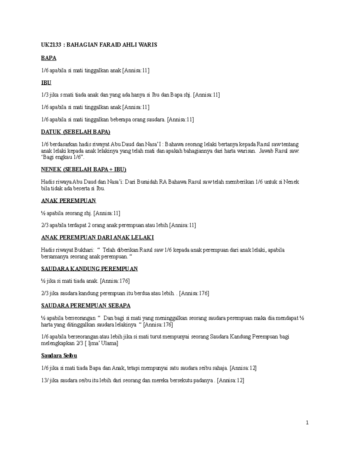 Bahagian Faraid Ahli Waris - UK2133 : BAHAGIAN FARAID AHLI WARIS BAPA 1 ...