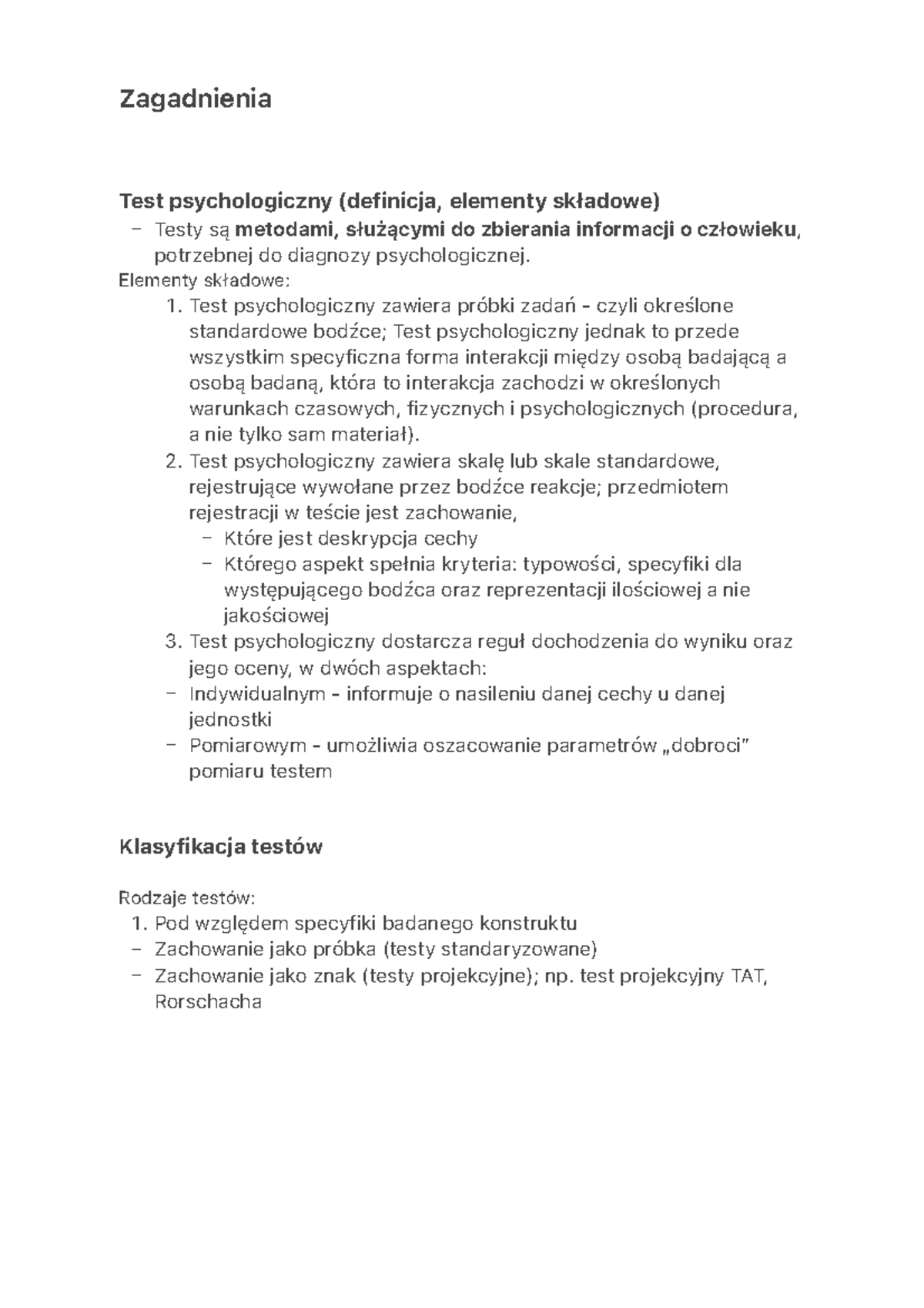 Zagadnienia - 1. 2. 3. 1. Zagadnienia Test psychologiczny (definicja ...