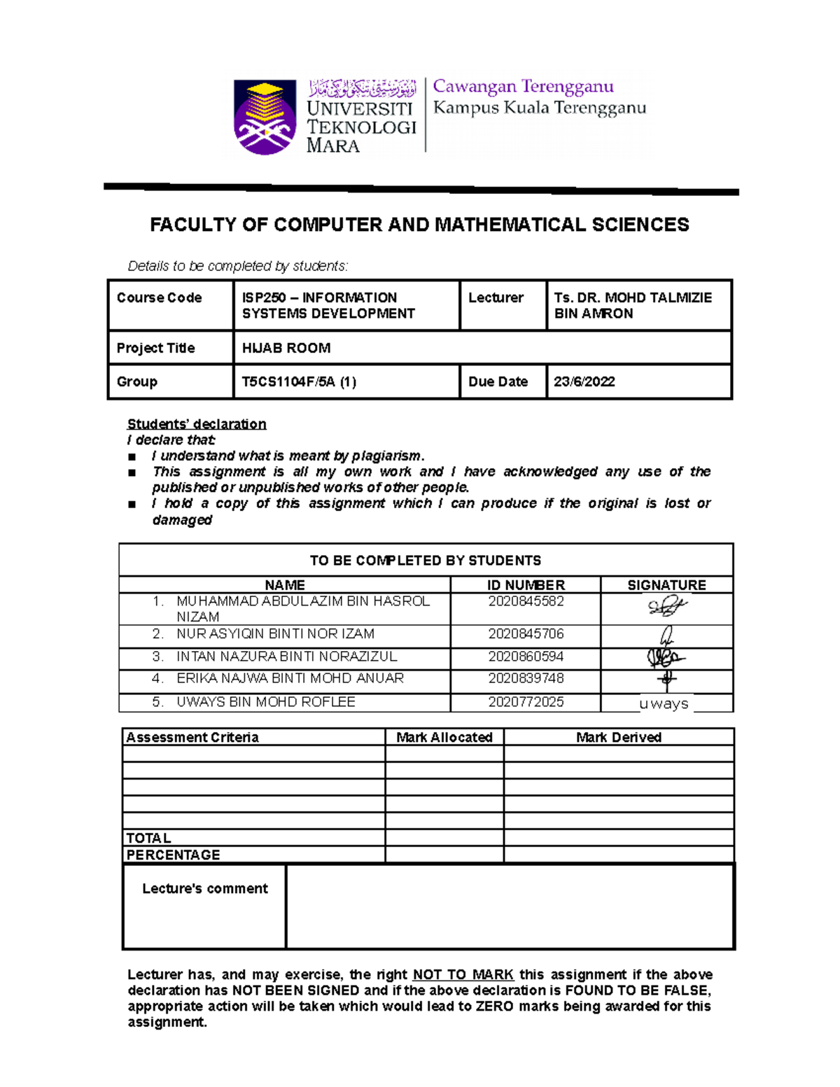 T5 CS110 4F5A(1) SDD V1 - sdd - FACULTY OF COMPUTER AND MATHEMATICAL ...