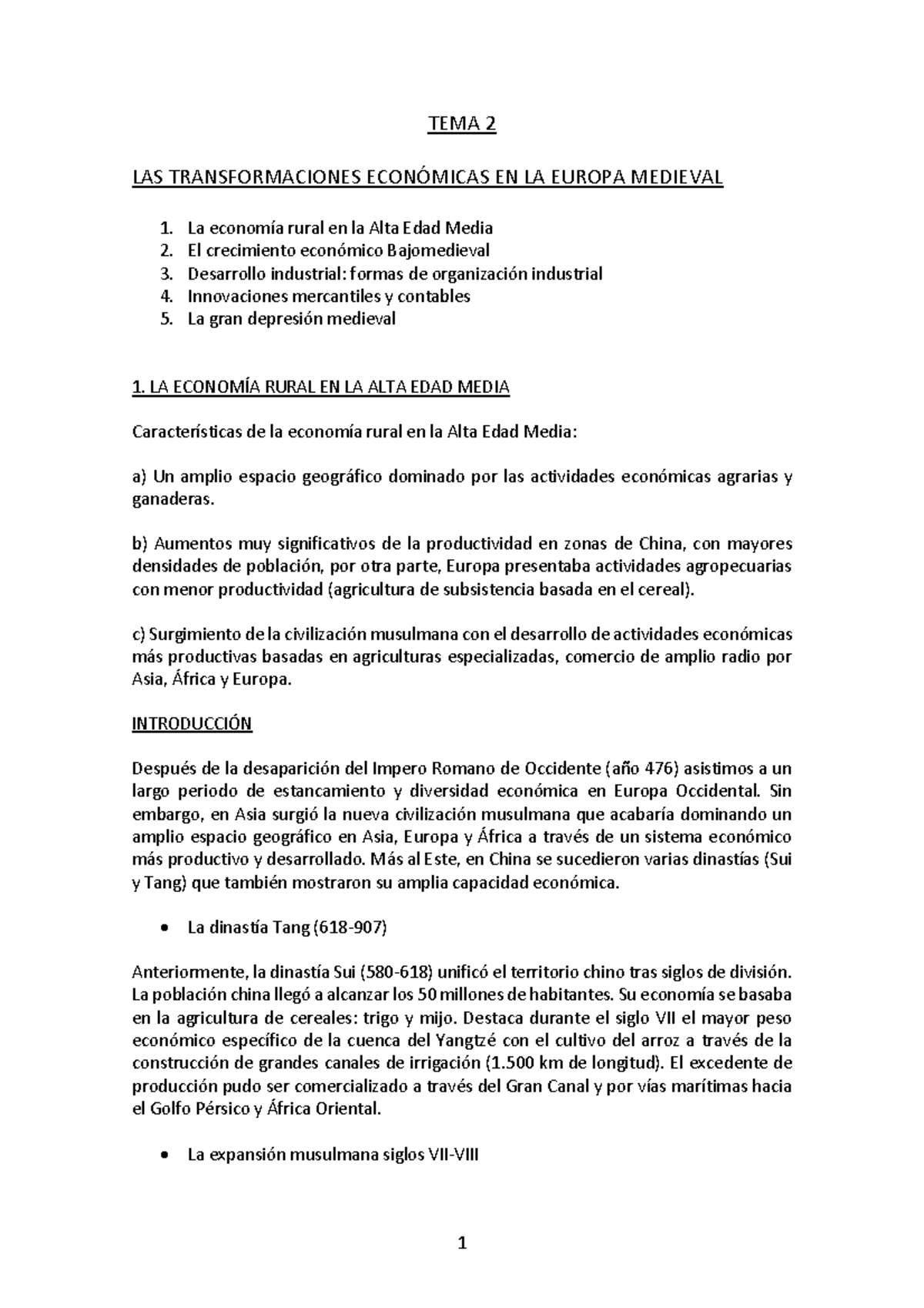TEMA 2. LAS Transformaciones Económicas EN LA Europa Medieval - TEMA 2 LAS TRANSFORMACIONES ...