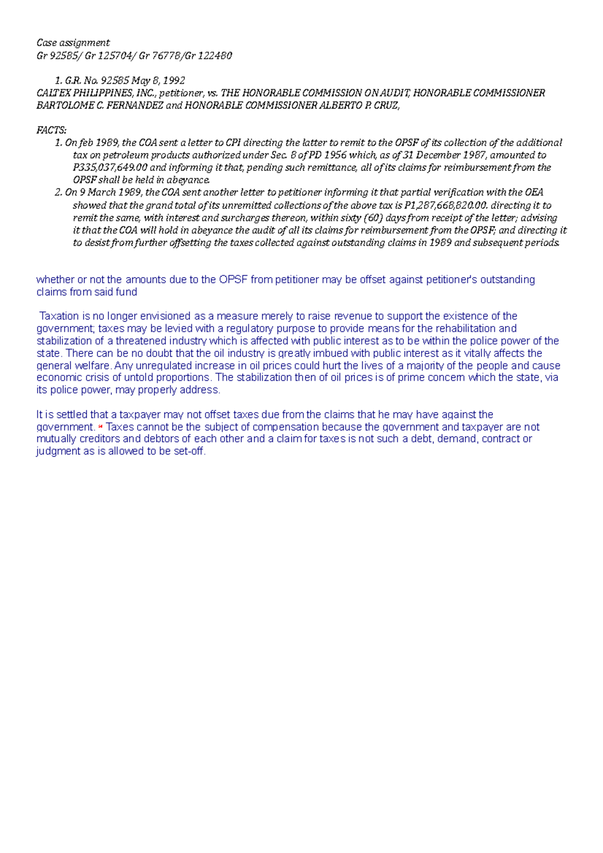 Chapter 1 - case digest - Case assignment Gr 92585/ Gr 125704/ Gr 76778 ...