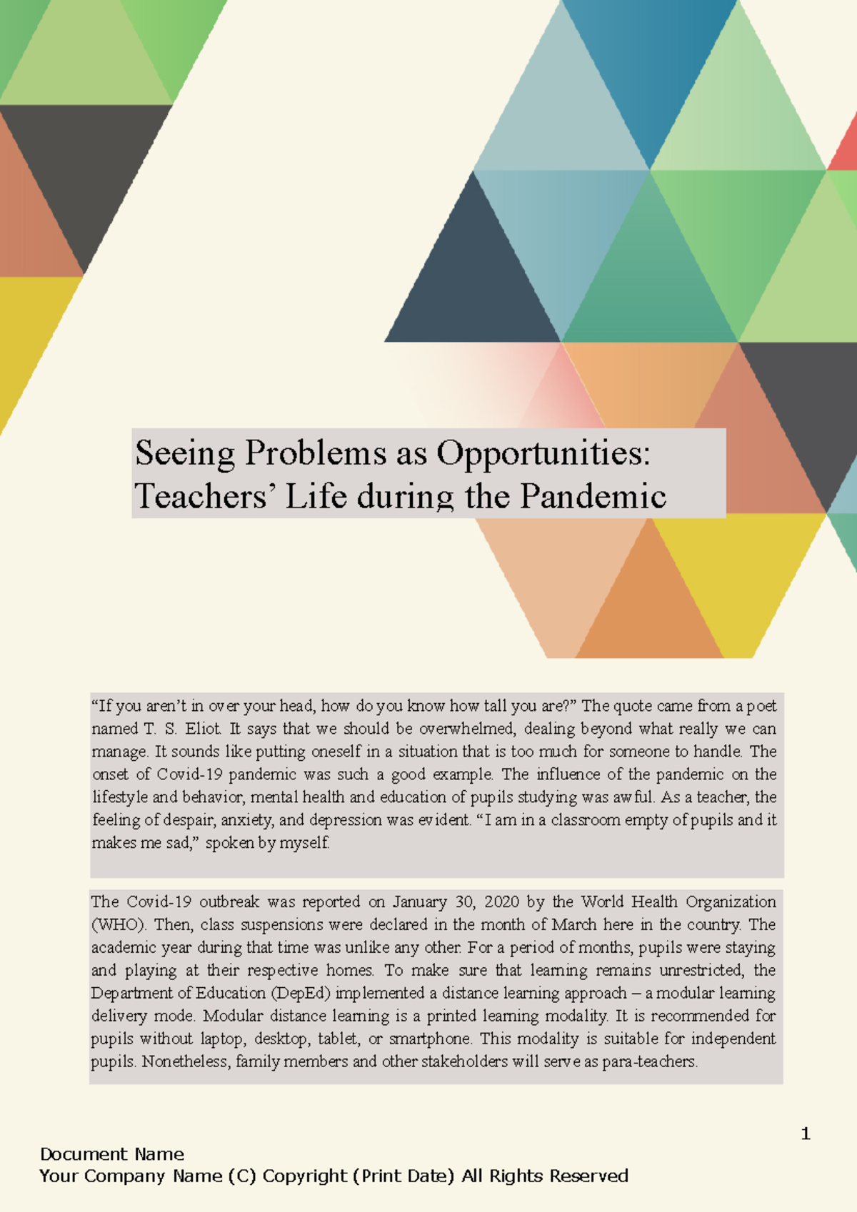 Seeing Problems as Opportunities with Template - 1 Document Name Your ...