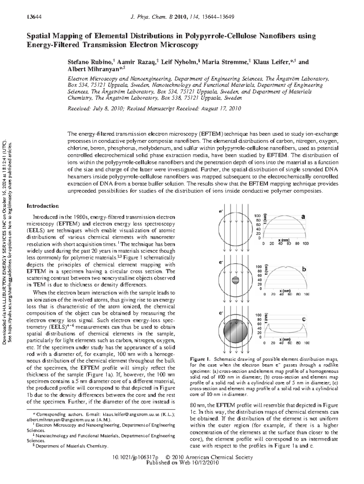 Rubino et al 2010 spatial mapping of elemental distributions in polypyrrole cellulose nanofibers ...