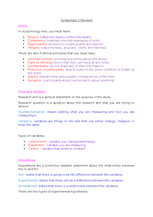 Sign test worksheet - This is psychology revision for component 1 which ...