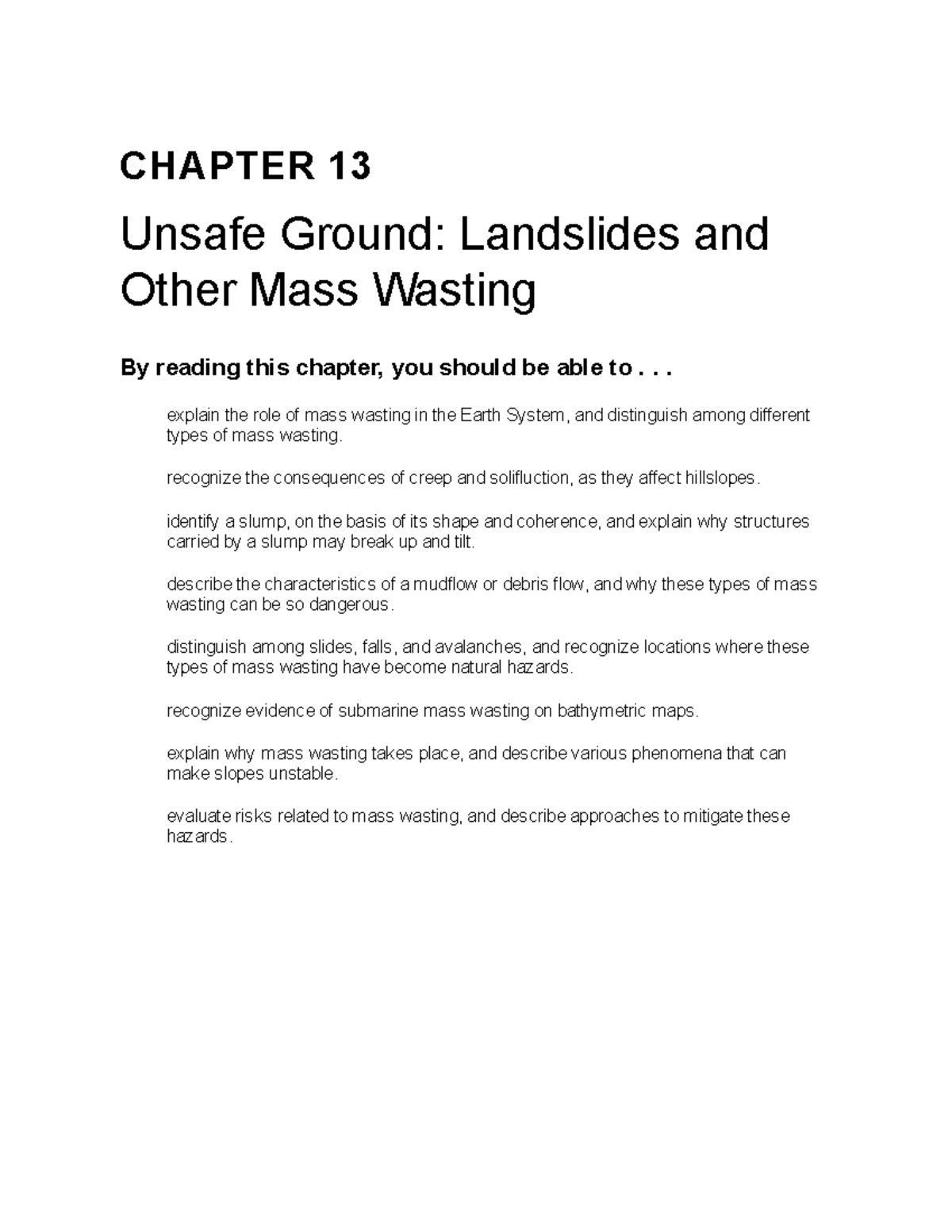 EPSC 201 - Textbook - Chapter 13 - CHAPTER 13 Unsafe Ground: Landslides ...