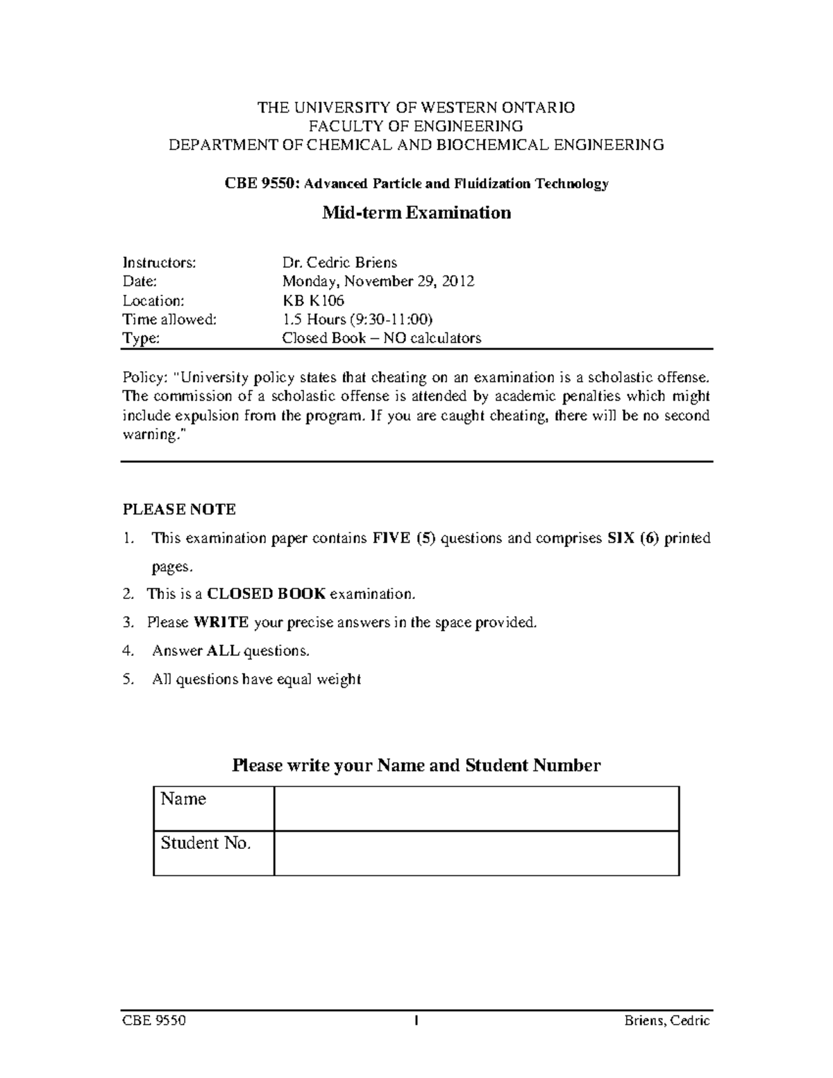 Midterm 2012 - Sample Mid term exam questions - THE UNIVERSITY OF ...