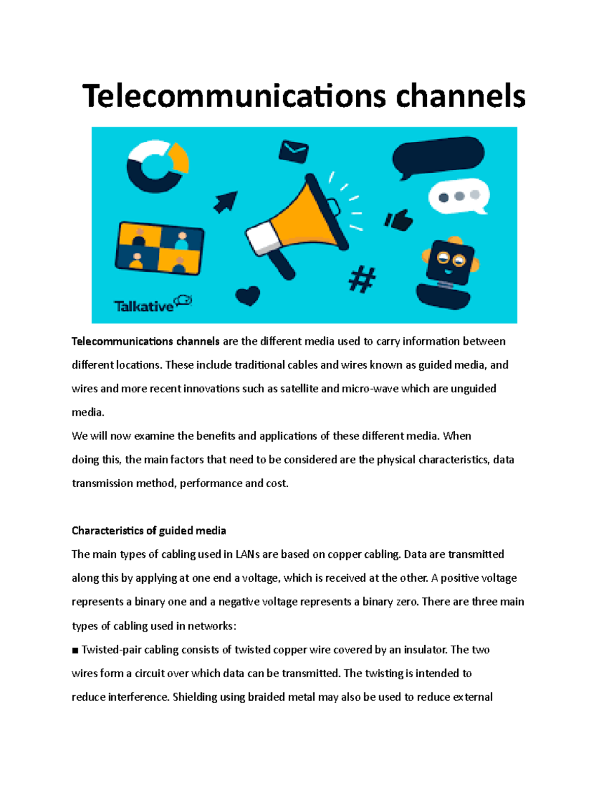 Telecommunications channels - Telecommunications channels ...