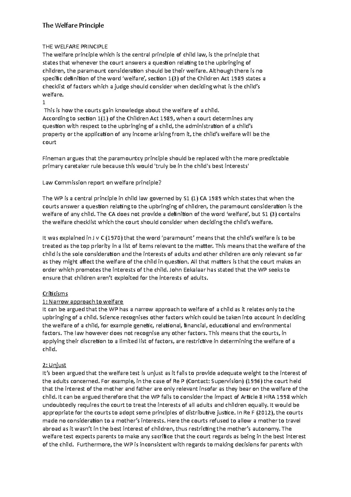 Fam Welfare Principle - Lecture notes 4 - THE WELFARE PRINCIPLE The ...