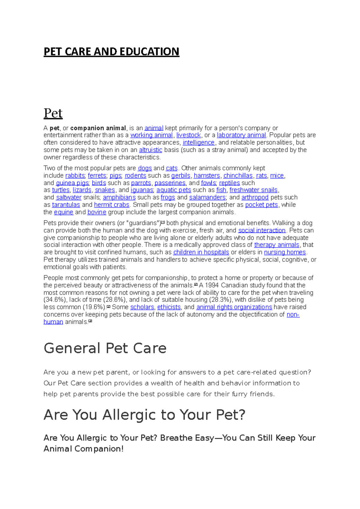 PET CARE AND Education - Pet care details - PET CARE AND EDUCATION Pet ...