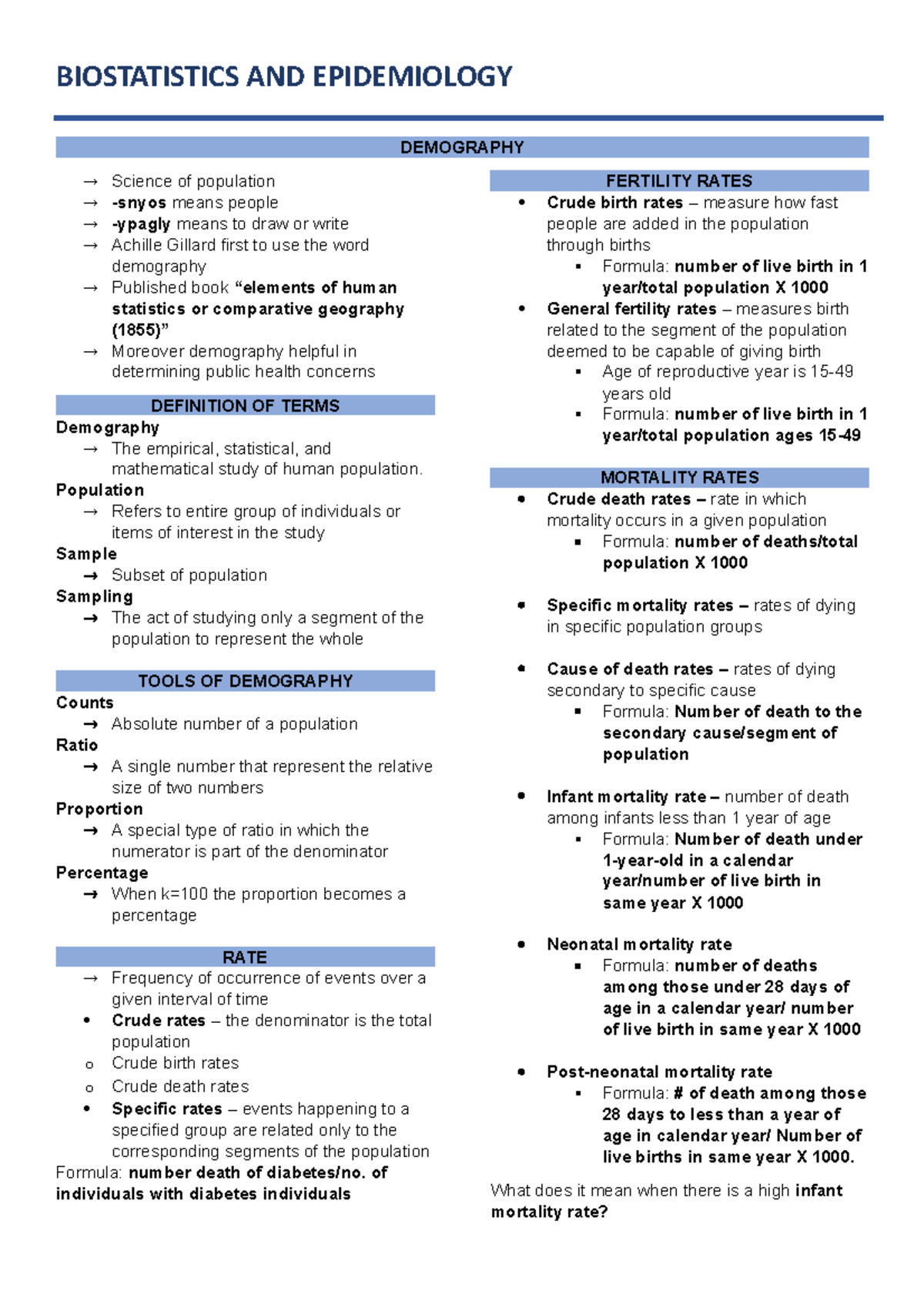 Biostatistics AND Epidemiology Reviewer - BIOSTATISTICS AND ...