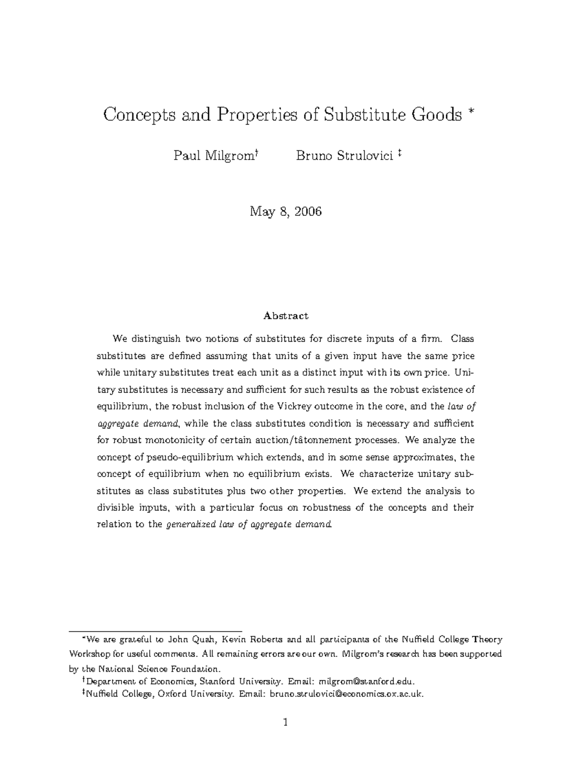 Substitutes working paper - Concepts and Properties of Substitute Goods ...