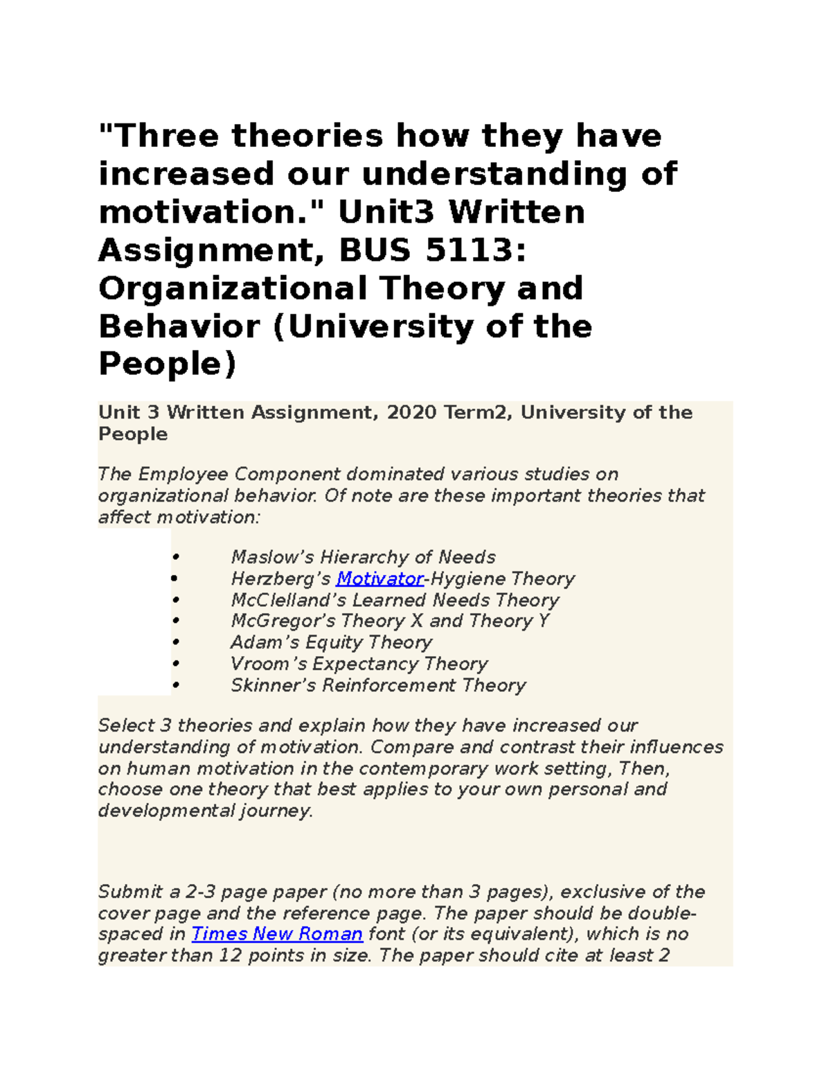 Three theories how they have increased our understanding of motivation ...