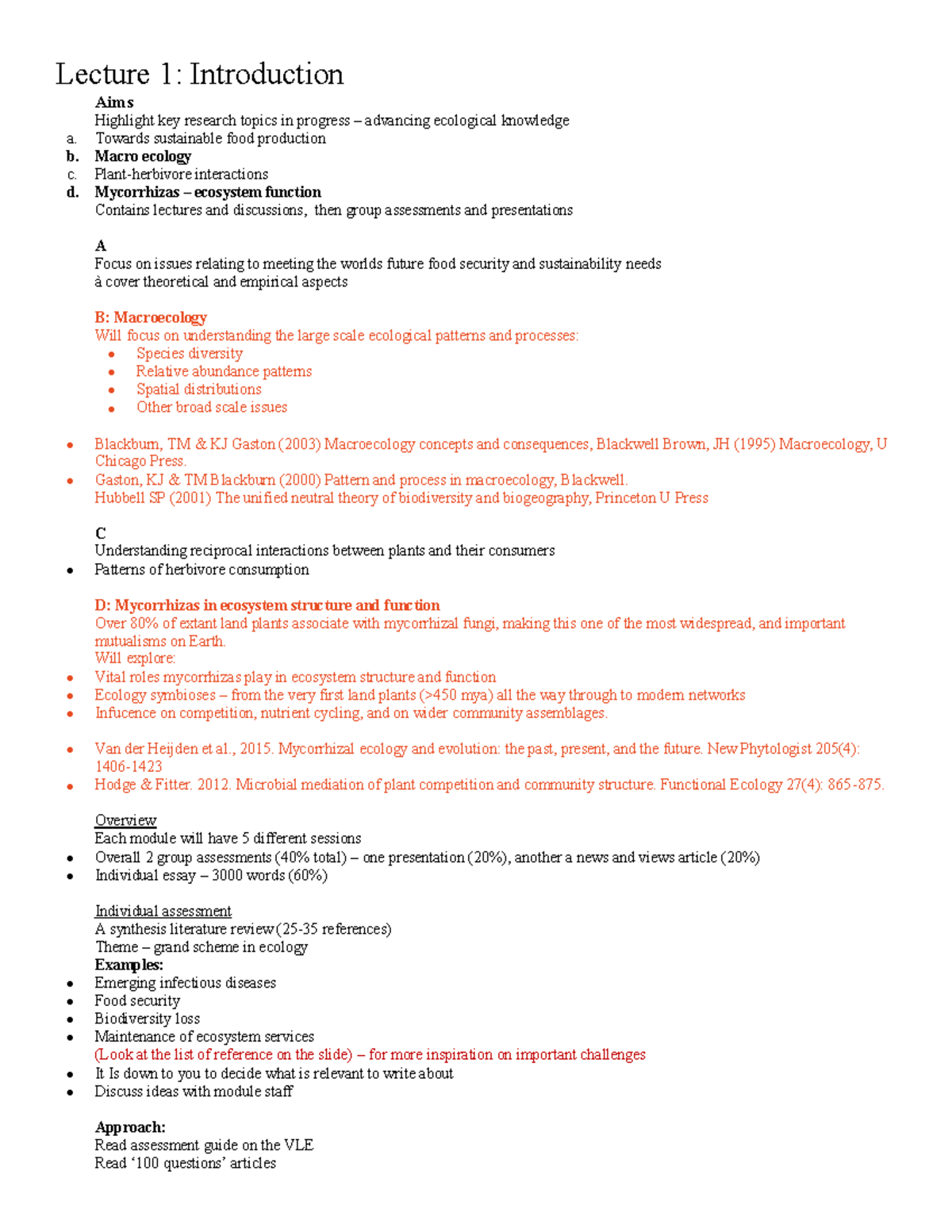 Lecture notes for 1-8 - Lecture 1: Introduction Aims Highlight key ...