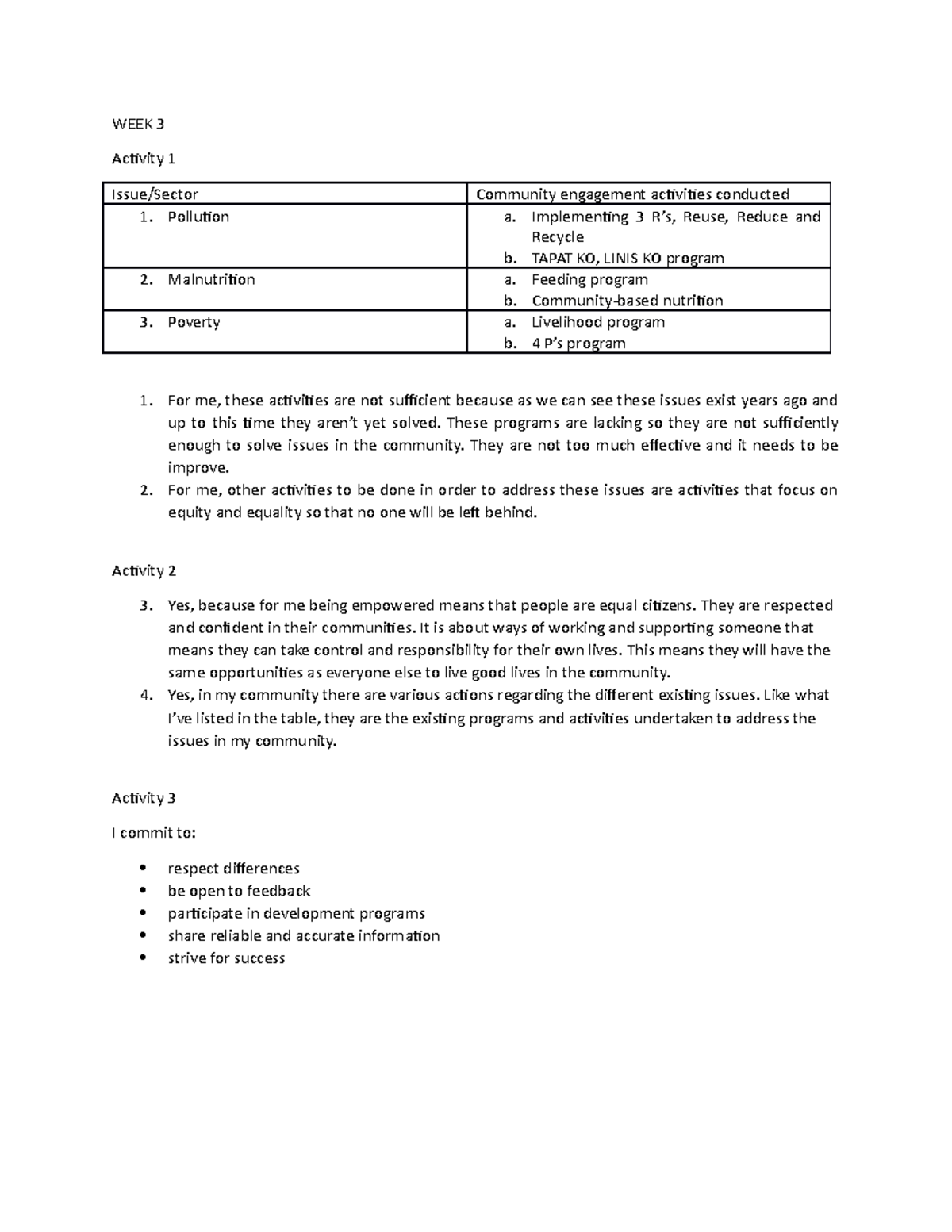Community week 3 and 4 - activities - WEEK 3 Acivity 1 Issue/Sector ...