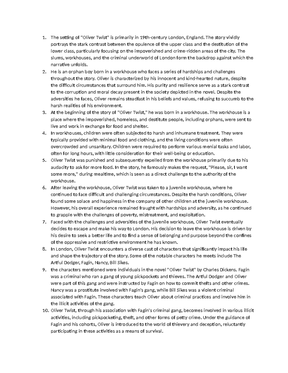 Oliver twist - The setting of "Oliver Twist" is primarily in 19th ...