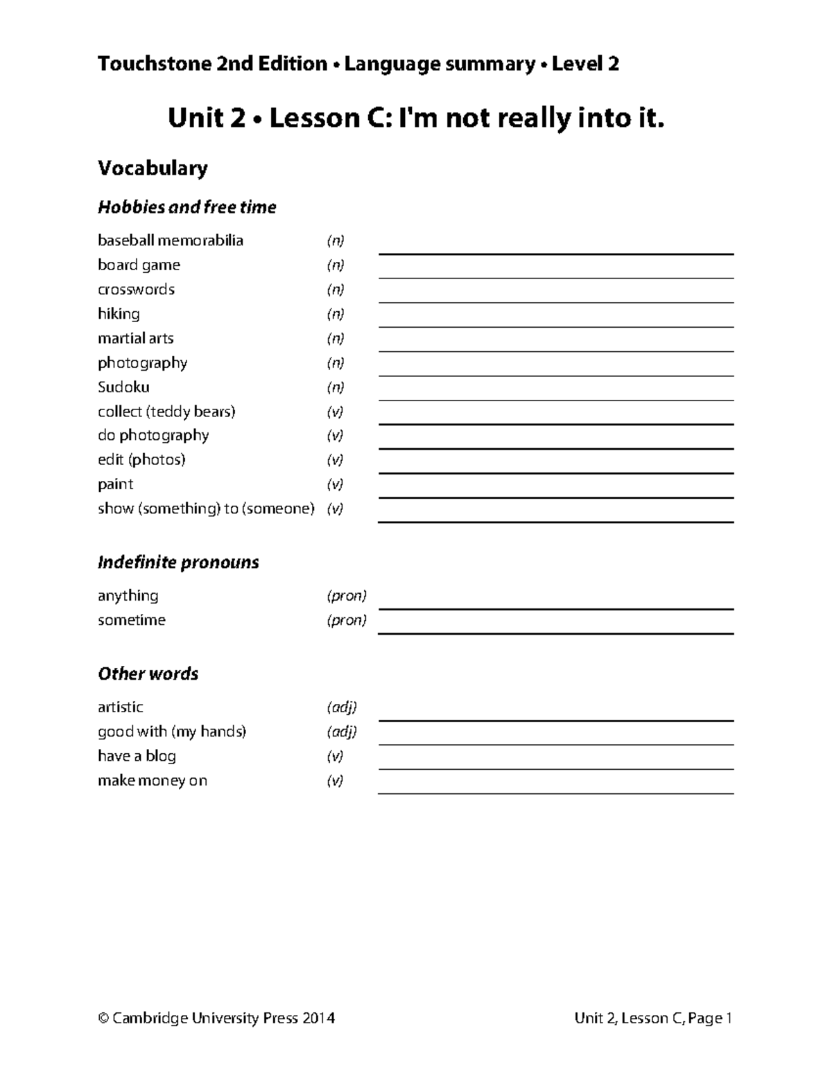 Lesson c Unit 2 2 - Estudiar - TouchstoneVocabularyUnit 2 • Lesson C: I ...