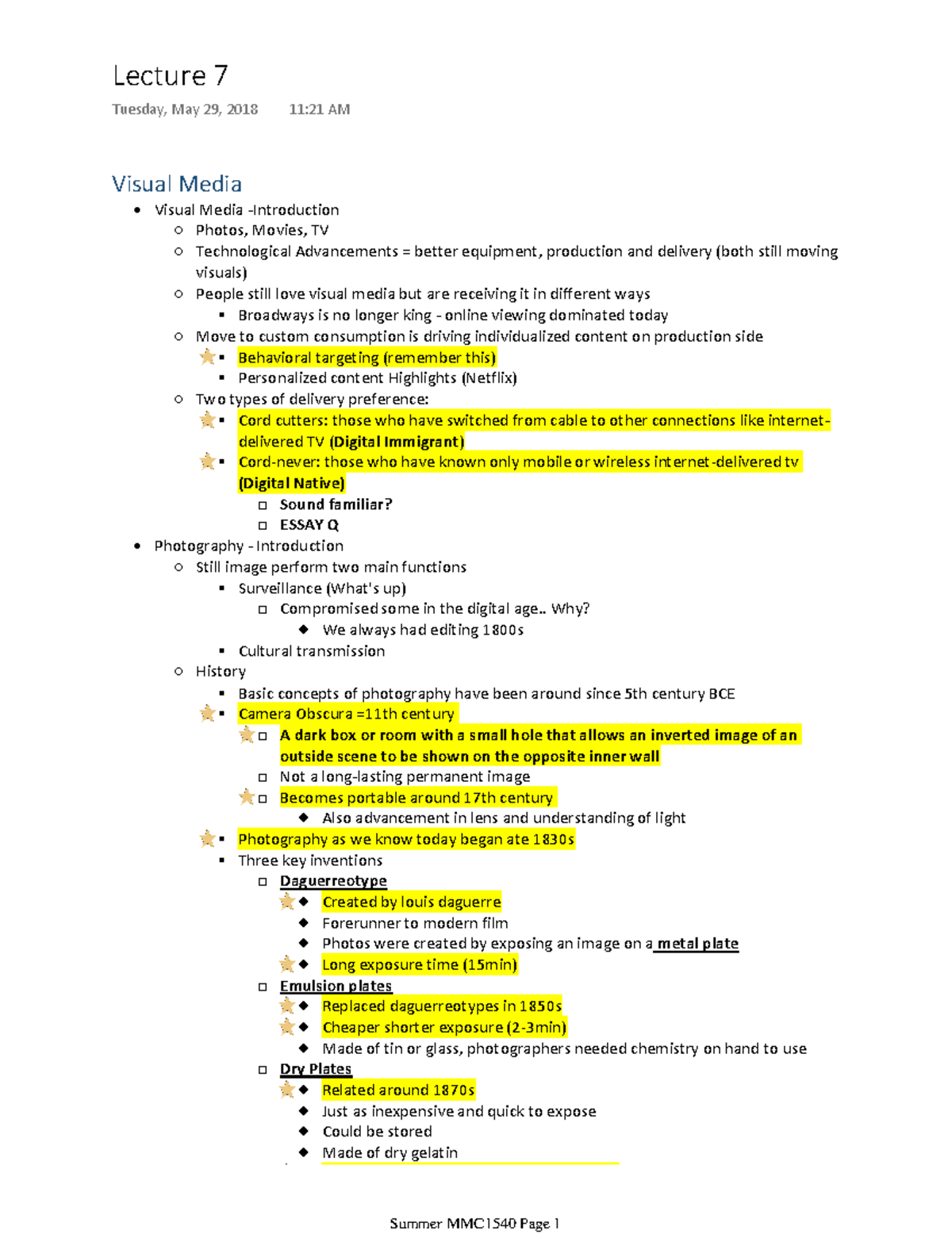 MMC1540 Lecture 7 (as PDF) - Photos, Movies, TV Technological ...