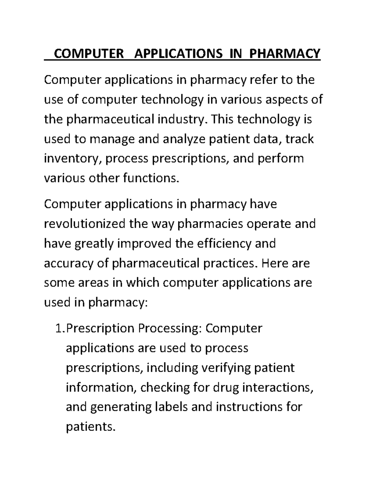 Computer Applications IN Pharmacy 1 - COMPUTER APPLICATIONS IN PHARMACY ...
