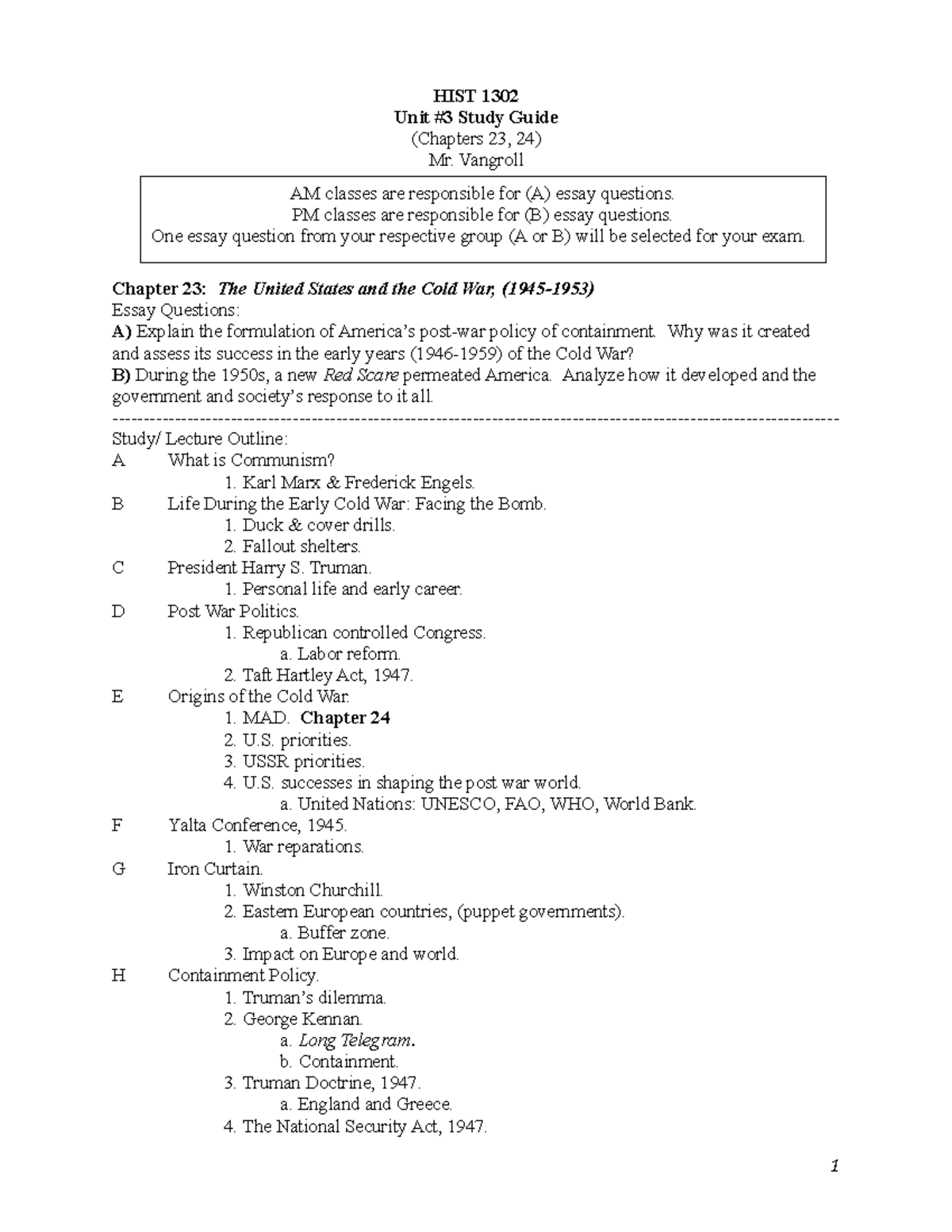 1302 Unit #3 Study Guide Foner (Chapters 23,24)(1) - HIST 1302 Unit #3 ...