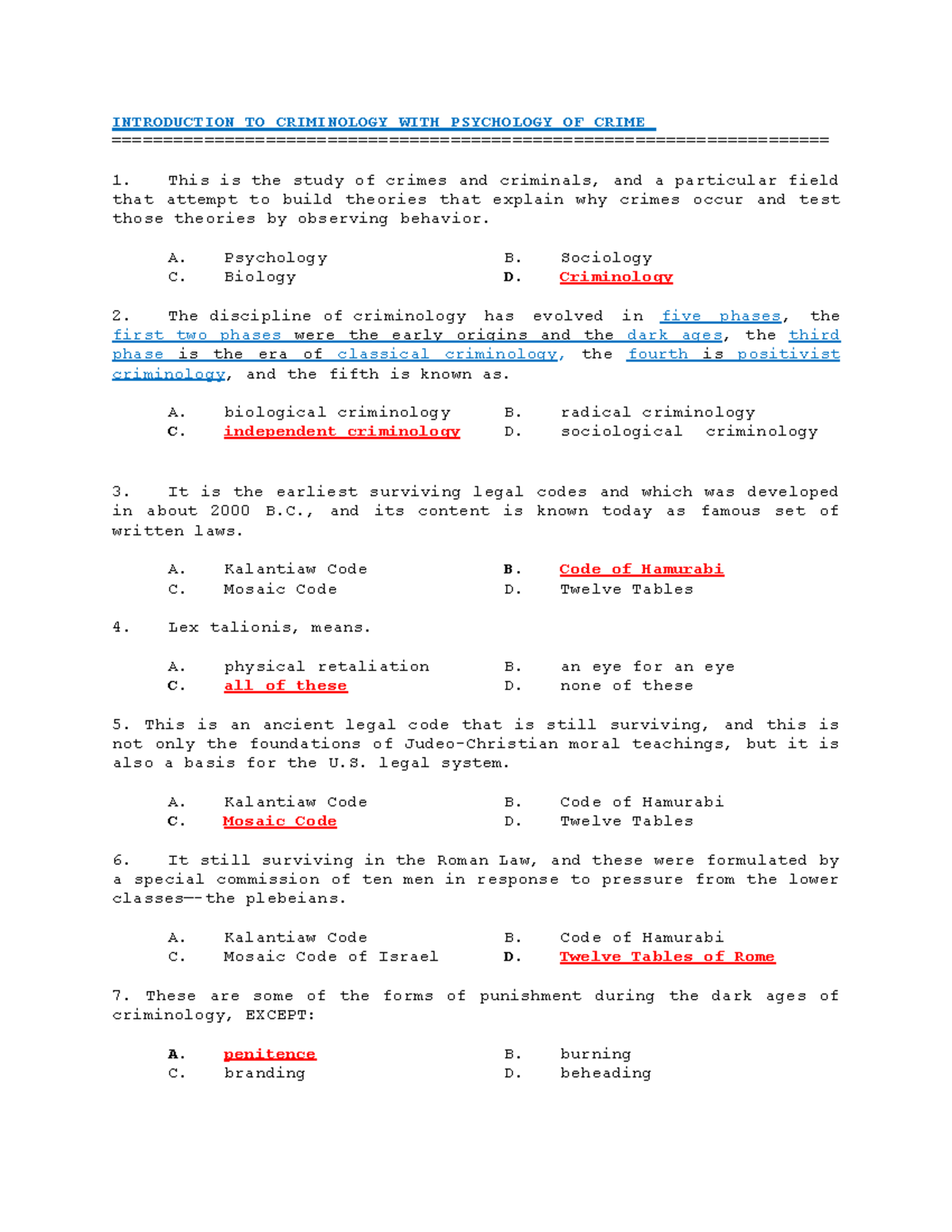 Socio-All - all sociology - INTRODUCTION TO CRIMINOLOGY WITH PSYCHOLOGY ...