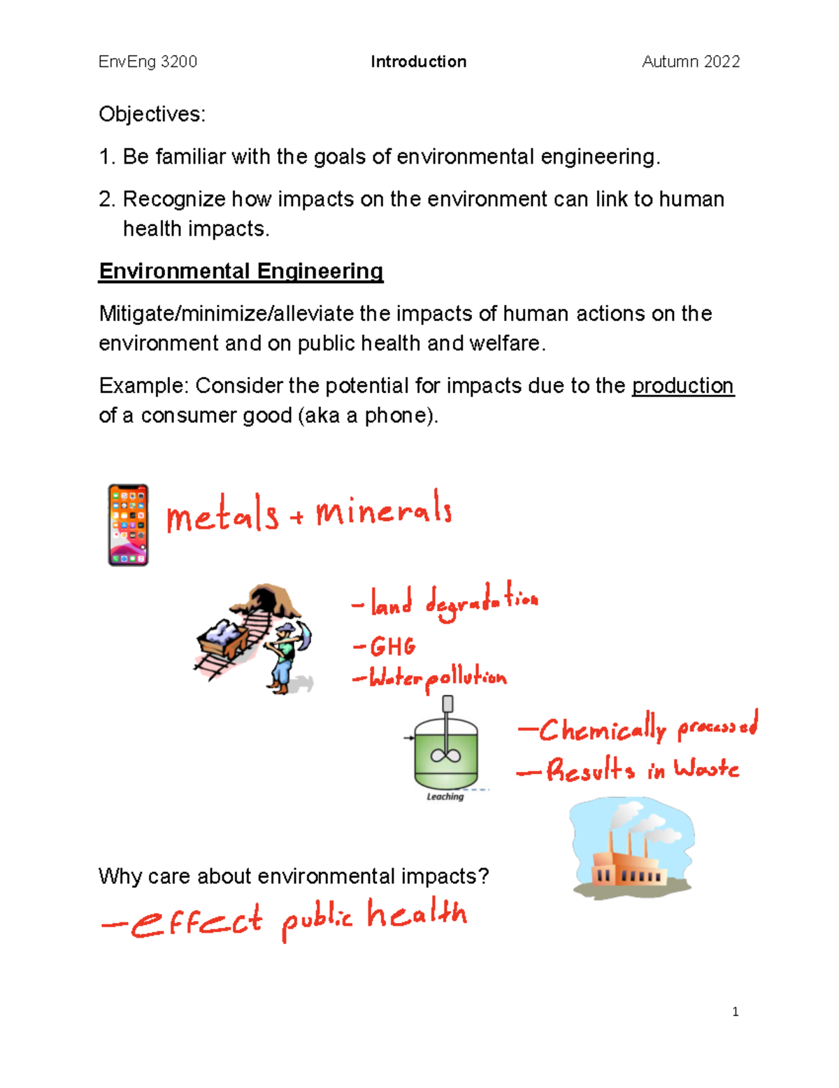 Environmental Engineering 3200: Introduction - Objectives: 1. Be ...