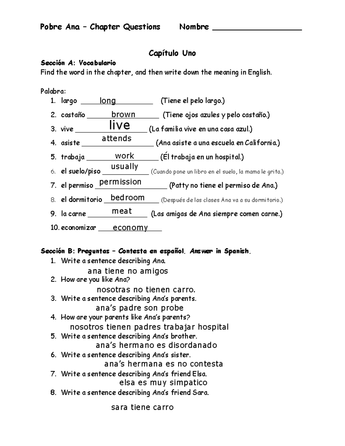 Pobre+Ana-Capítulo+Uno+partial+questions - Pobre Ana – Chapter ...